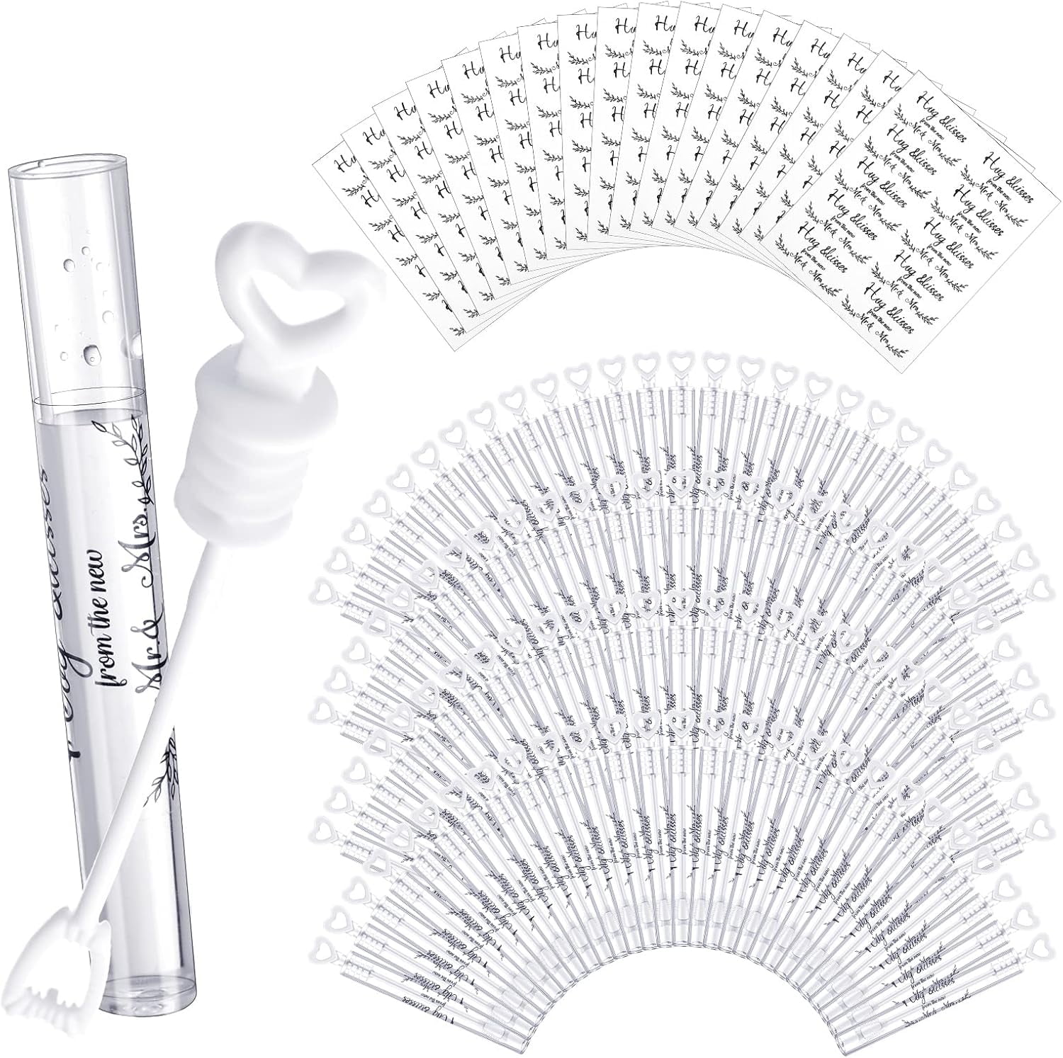 Zkca 200 Count Wedding Bubbles Bulk with Clear Stickers Mini Heart Bubble Wands for Valentine‘s ...