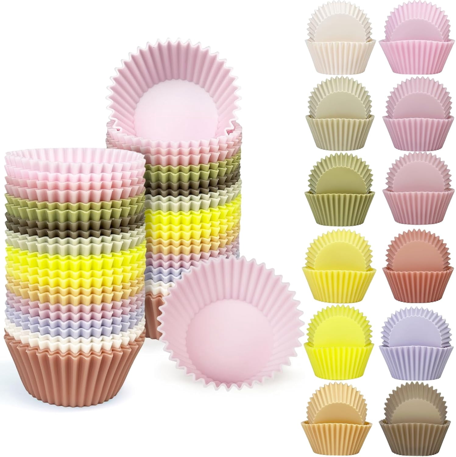 Zkca 24-Packs Reusable Silicone Cupcake Liners 12 Solid Morandi Pink ...