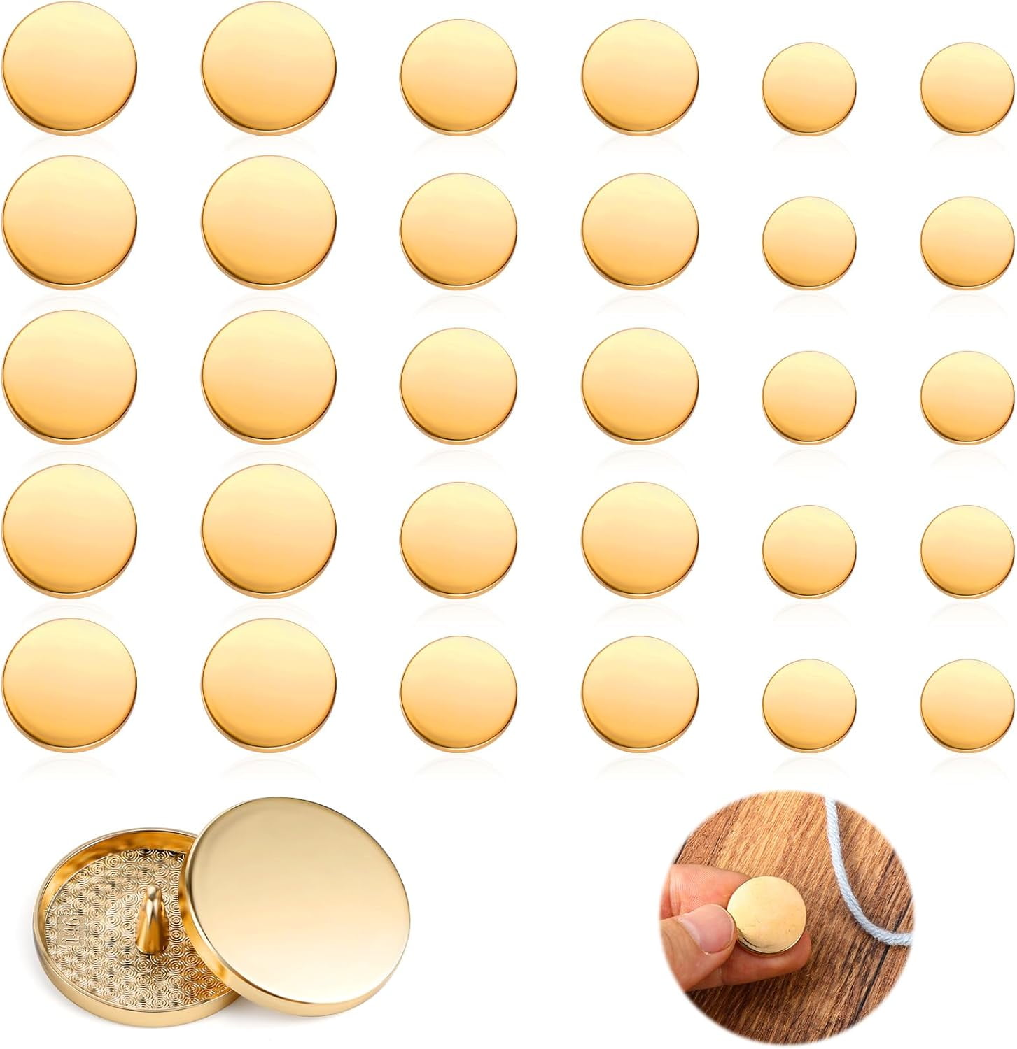 Zkca 30 PCS Vintage Metal Flat Gold Buttons for Blazer, 3 Size No Sew ...