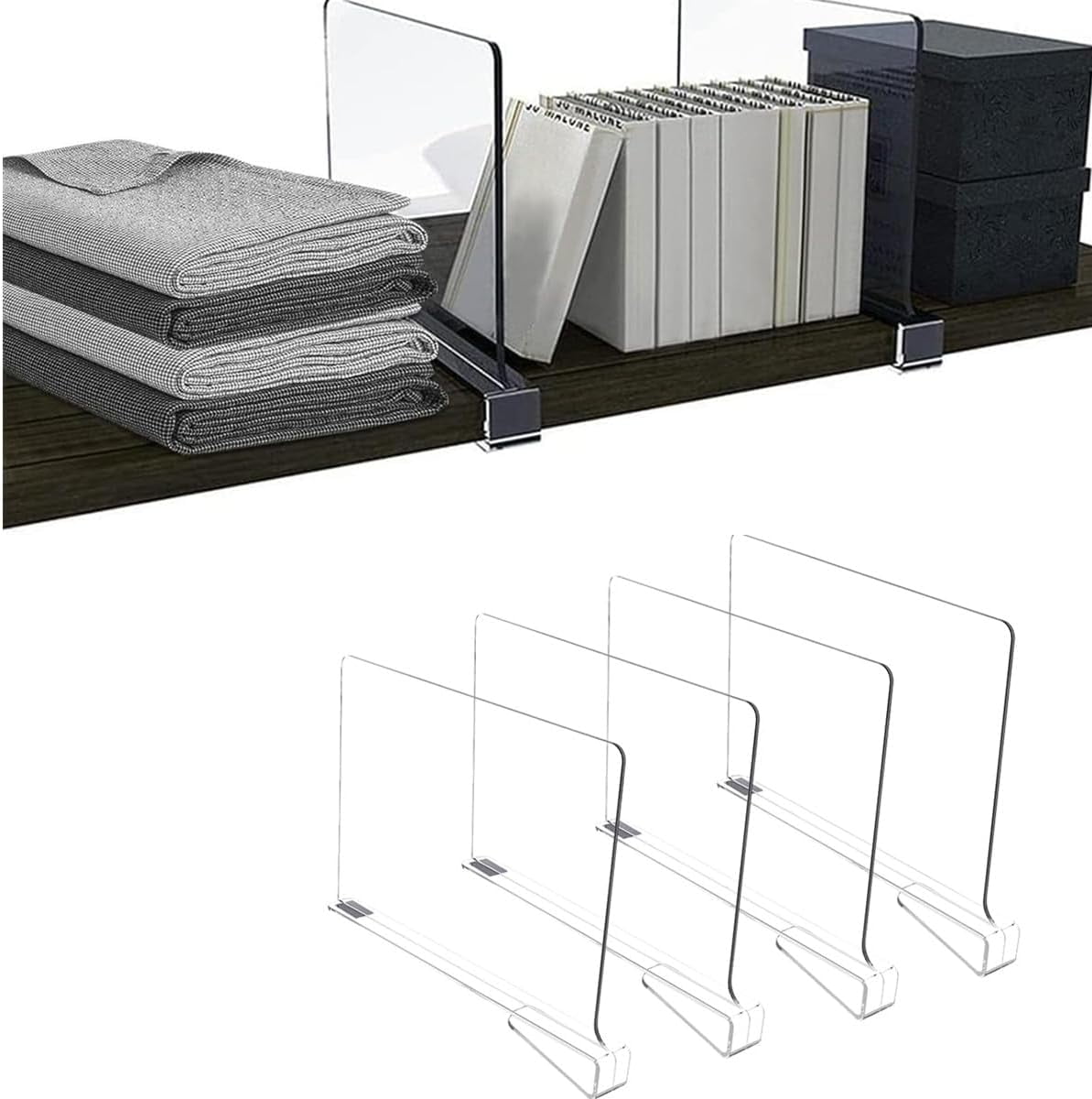 Zkca 4Pcs Acrylic Shelf Dividers, Clear Shelf Separators, Closet ...