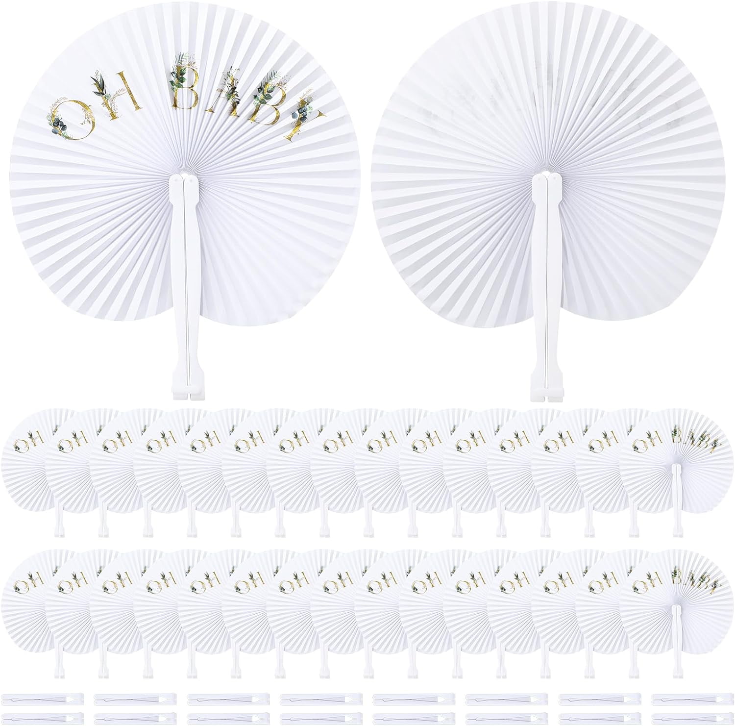 Zkca 50 Pack Baby Shower Folding Paper Fans Round Shaped Folding Fans ...