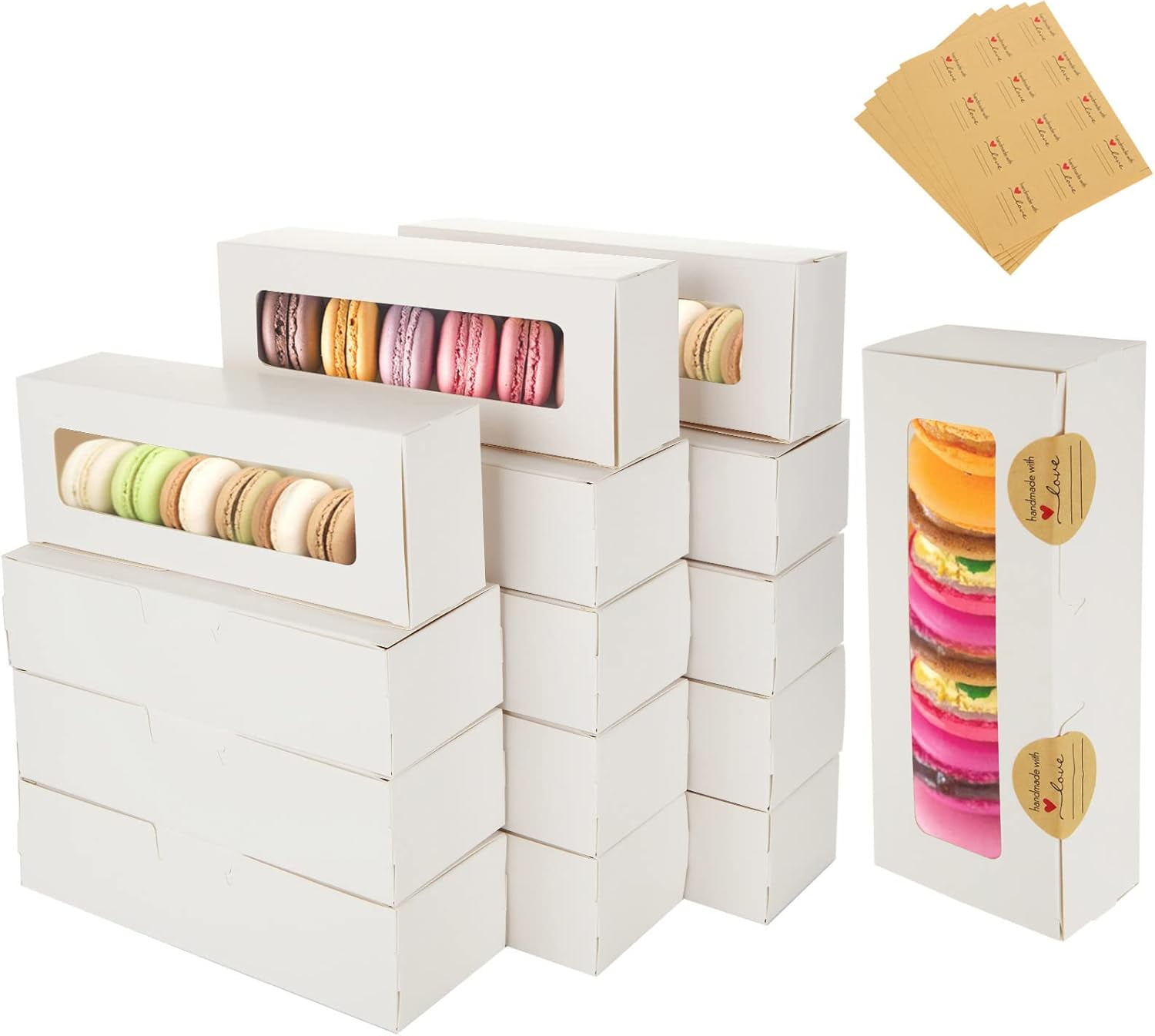 Zkca 50Pcs Macaron Boxes for 6, White Kraft Macaron Boxes with Clear ...
