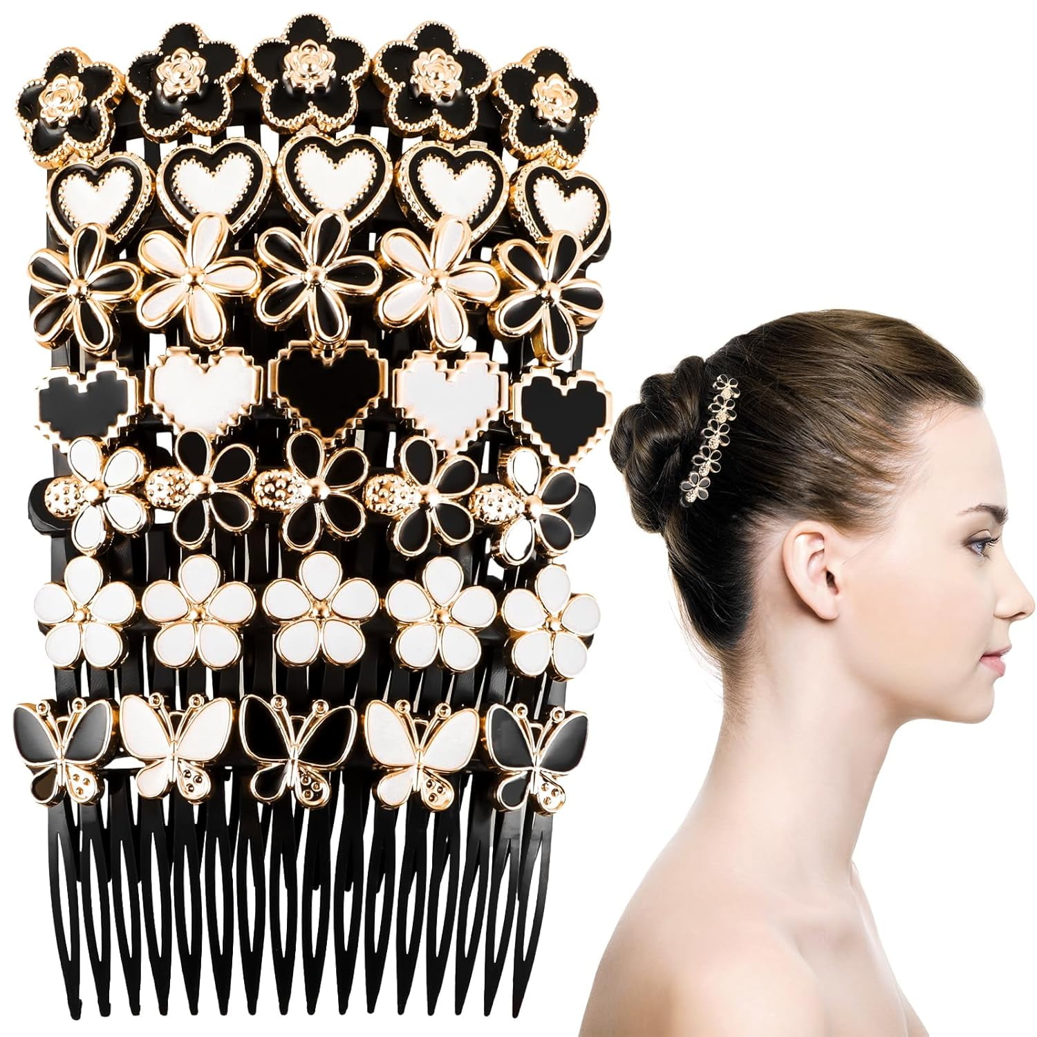 Zkca 7pcs Rhinestone Hair Comb, French Twist Flower Hair Combs Acrylic ...
