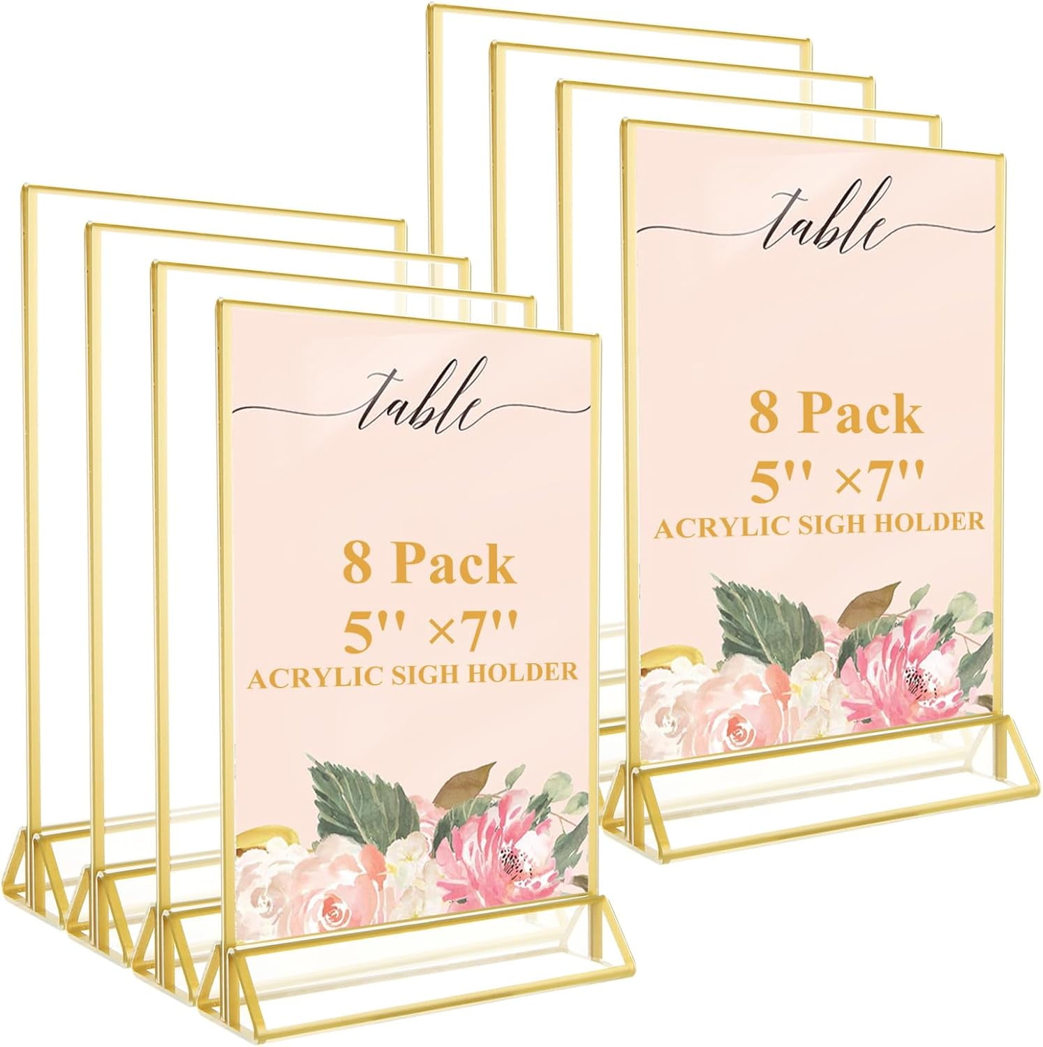 Zkca 8 Pack Acrylic Sign Holder 5x7 Gold Frames Sign Holders 5x7 ...