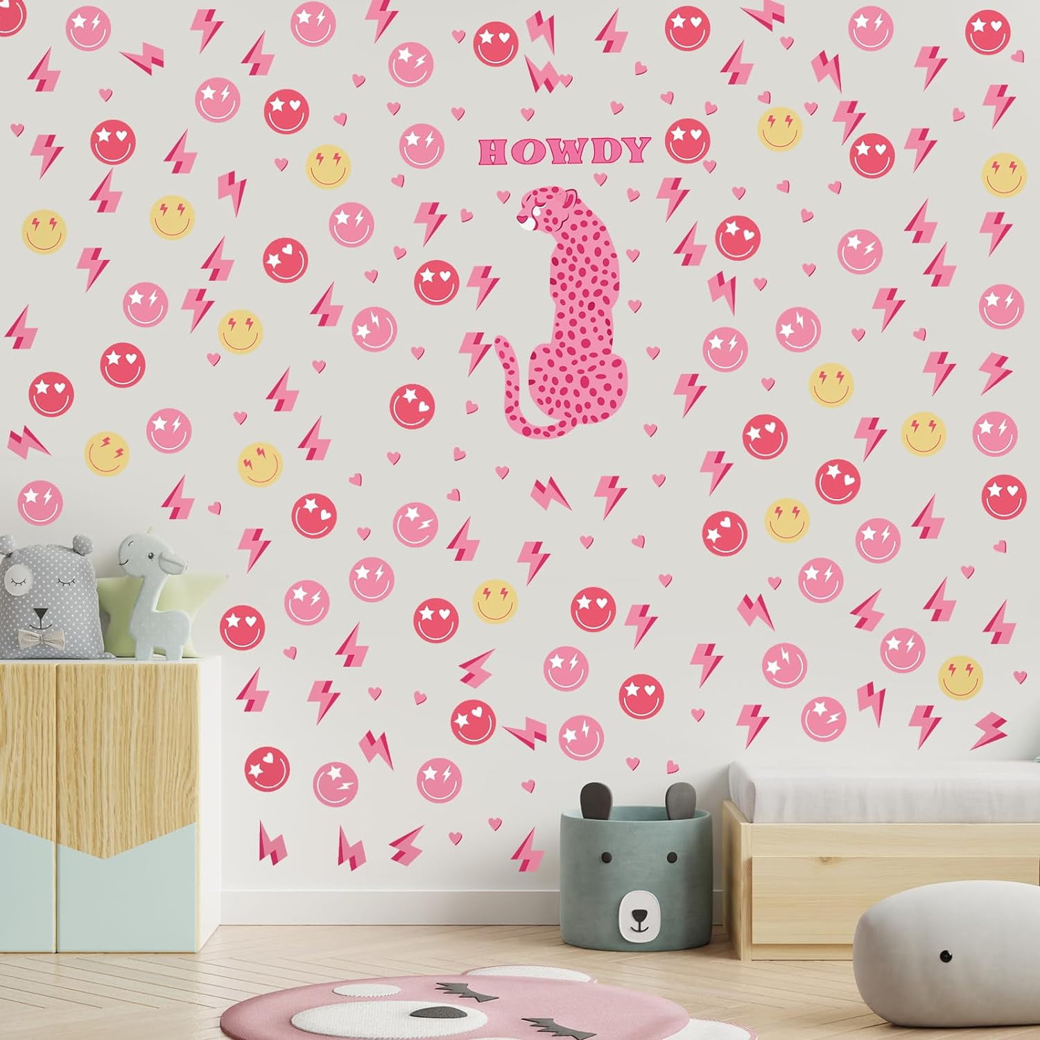 Zkca 9 Sheets Preppy Pink Wall Decal Hot Aesthetic Howdy Smile Face ...