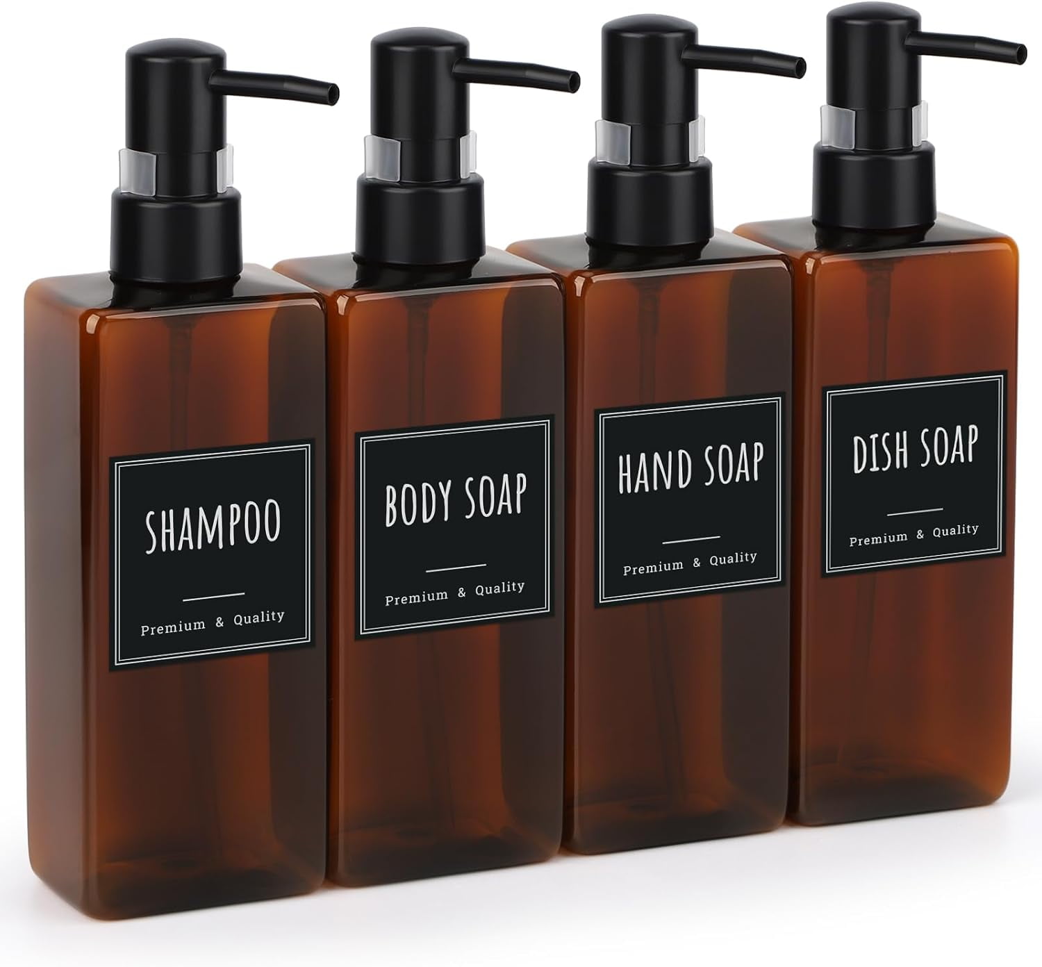 Zkca Bathroom & Kitchen Soap Dispenser, 4 Pack Reusable 16.9oz Plastic Square Dispenser, 500ml ...