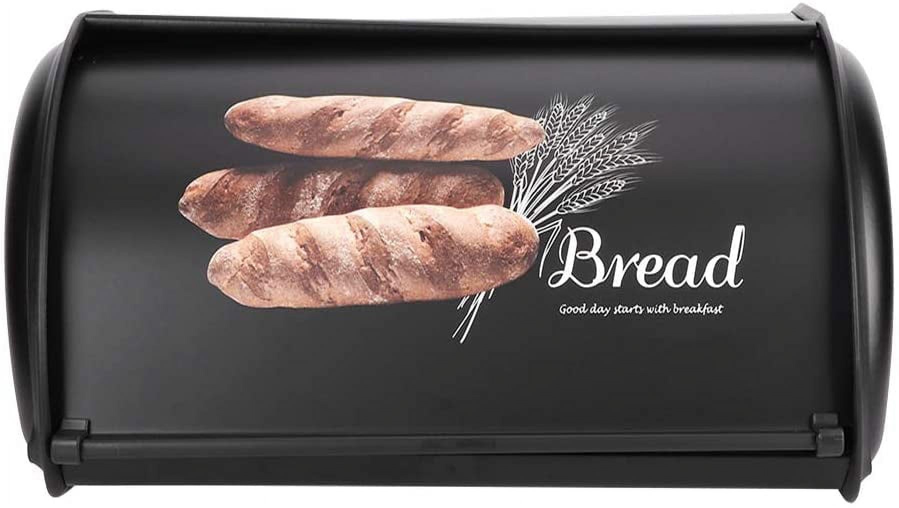 Zkca Black Bread Bin, Large Capacity Roll Top Bread Bin Stainless Steel Cream Bread Bin for ...