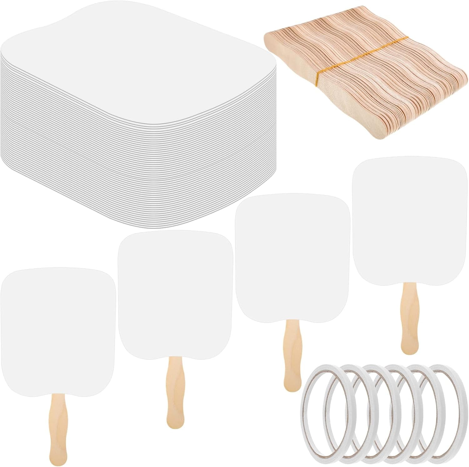 Zkca Church Fans Handheld Set Included Blank Cardstock Wavy Wooden ...