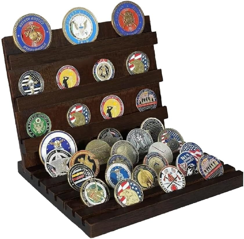 Zkca Coin Display Stand, Coin Holder Wooden Rack Holds 54 Coins Coin ...