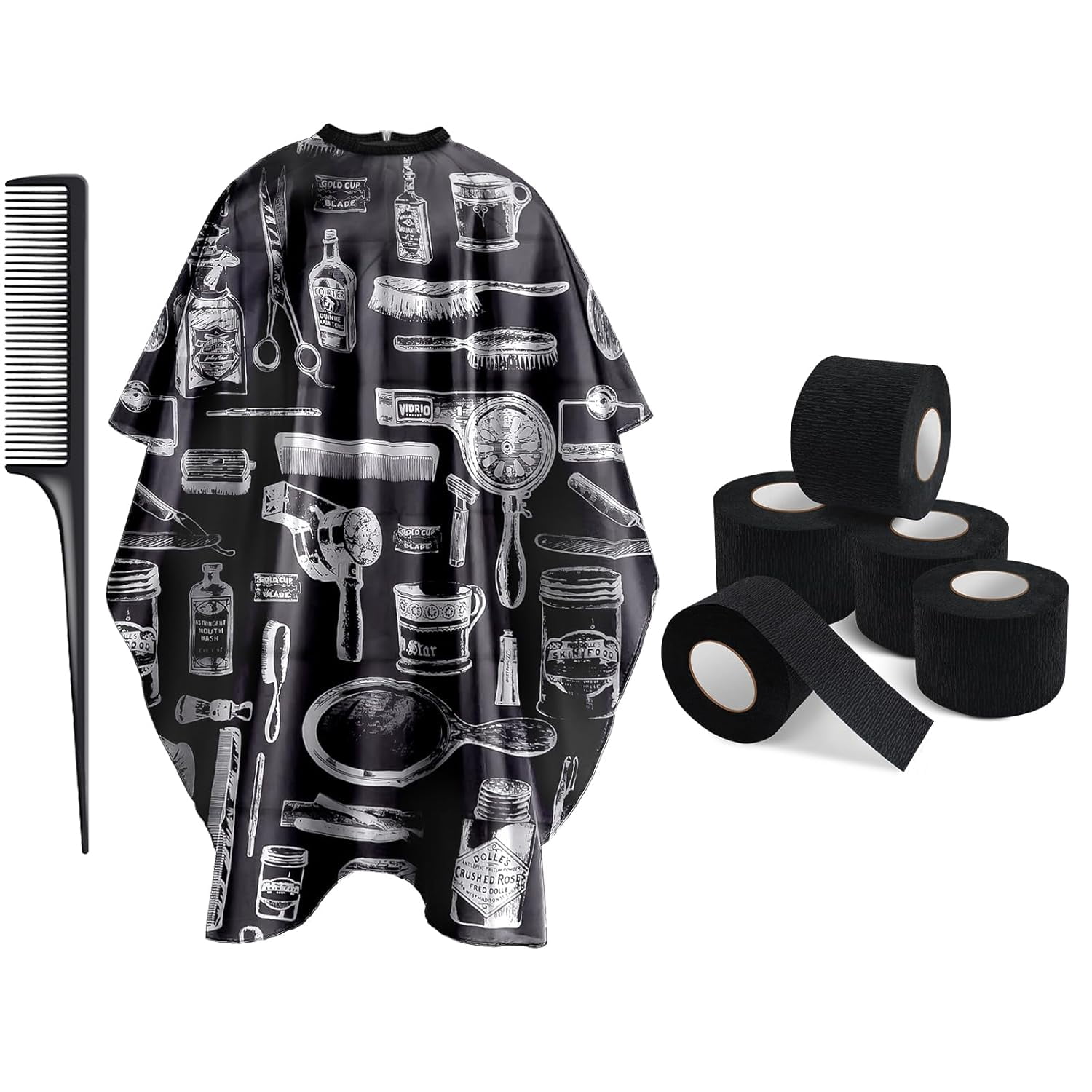 Zkca Hair Cutting Barber Cape with Hair Combs and 5 Rolls Disposable ...