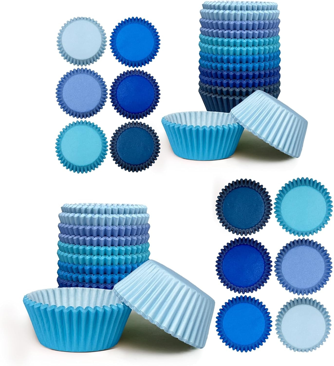 Zkca Medium 300 Counts 6 Solid Blue Colors Cupcake Liners Muffin Baking Cups Mini 300-Count 6 ...
