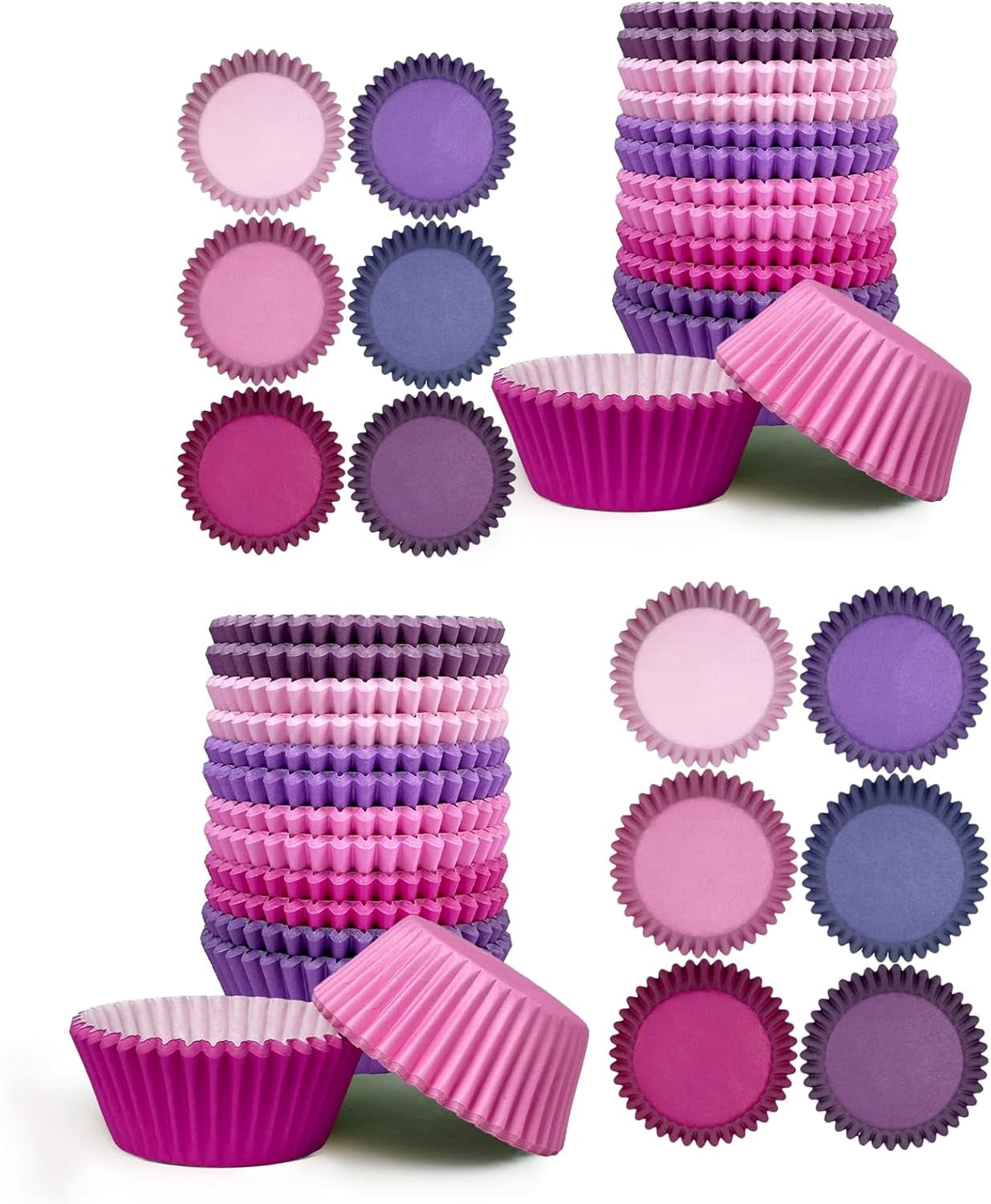 Zkca Medium 300 Counts 6 Solid Pink Purple Colors Cupcake Liners Muffin ...