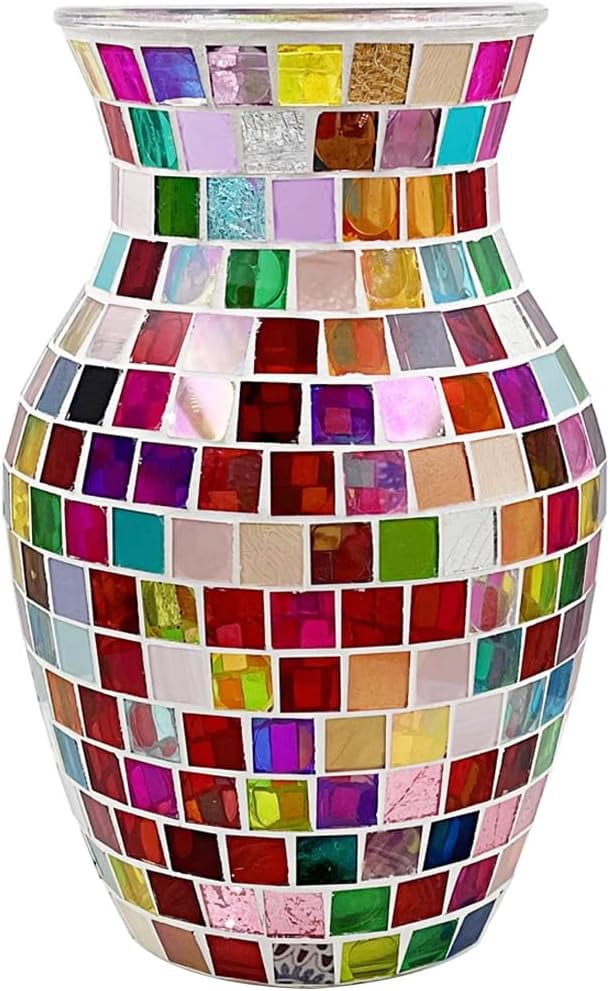 Zkca Mosaic Stained Glass Vase Colorful Mosaic Vases Home Decor Large Modern Aesthetic ...