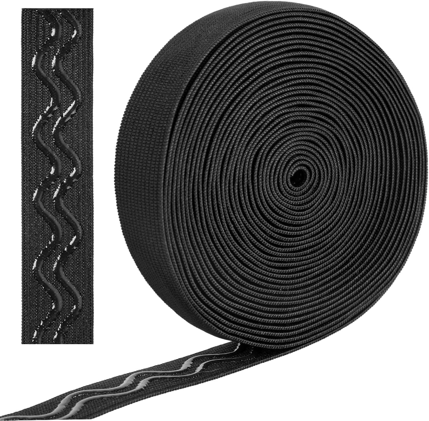 Zkca No-Slip Elastic Ribbon, Black Silicone Gripper Elastic for ...