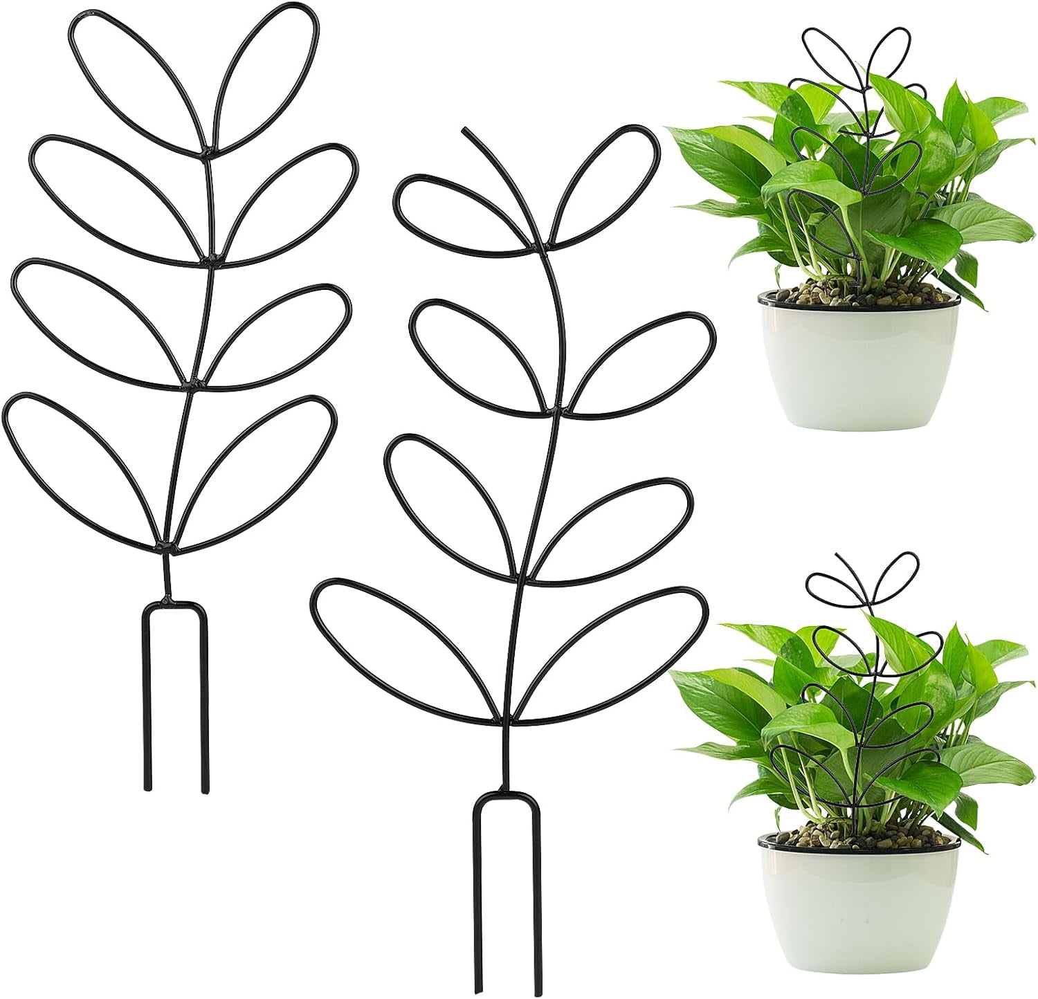 Zkca Plant Trellis, 2 Pack Indoor Potted Plant Garden Trellis for Climbing Plants 12“ Metal Leaf ...