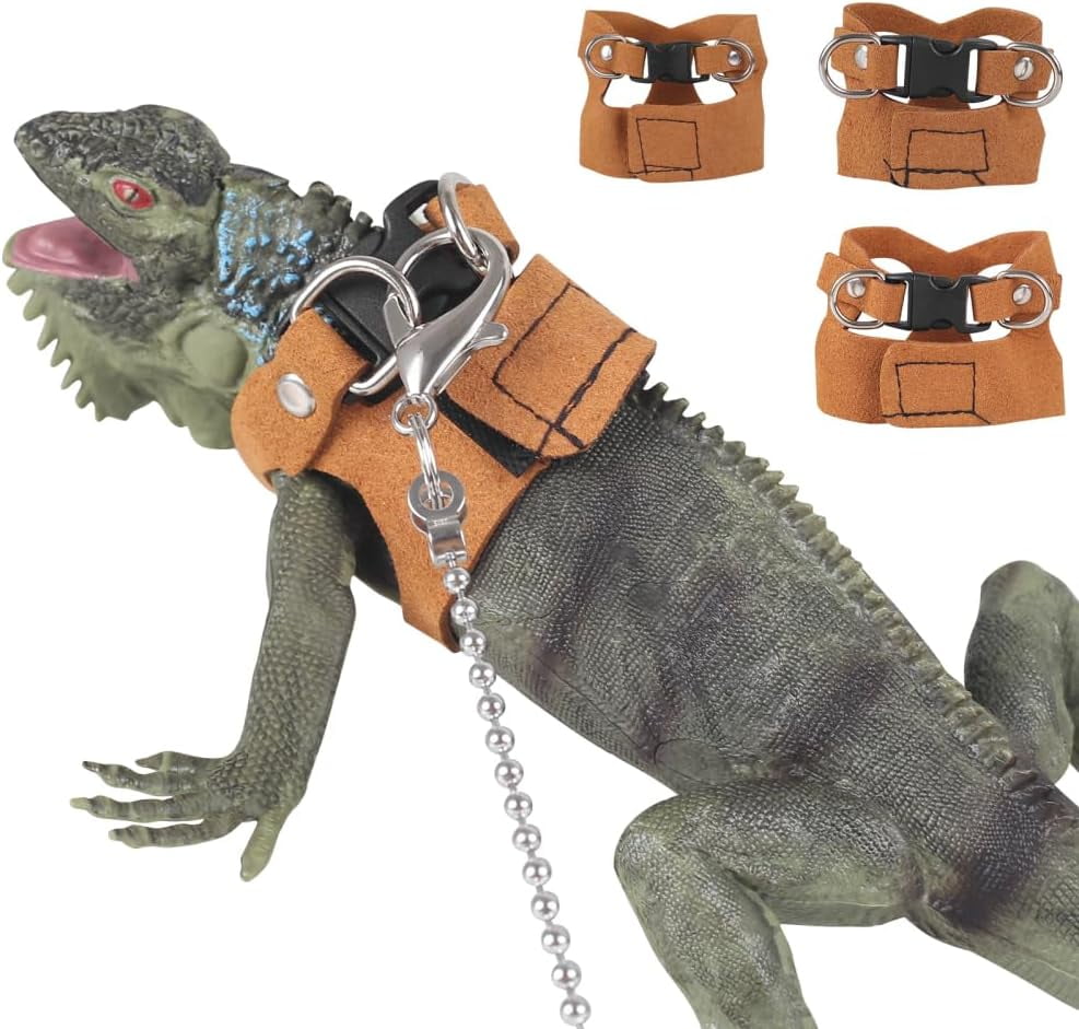 Gaow Reptiles Harness Leash, 3PCS Adjustable Bearded Dragon Harness ...