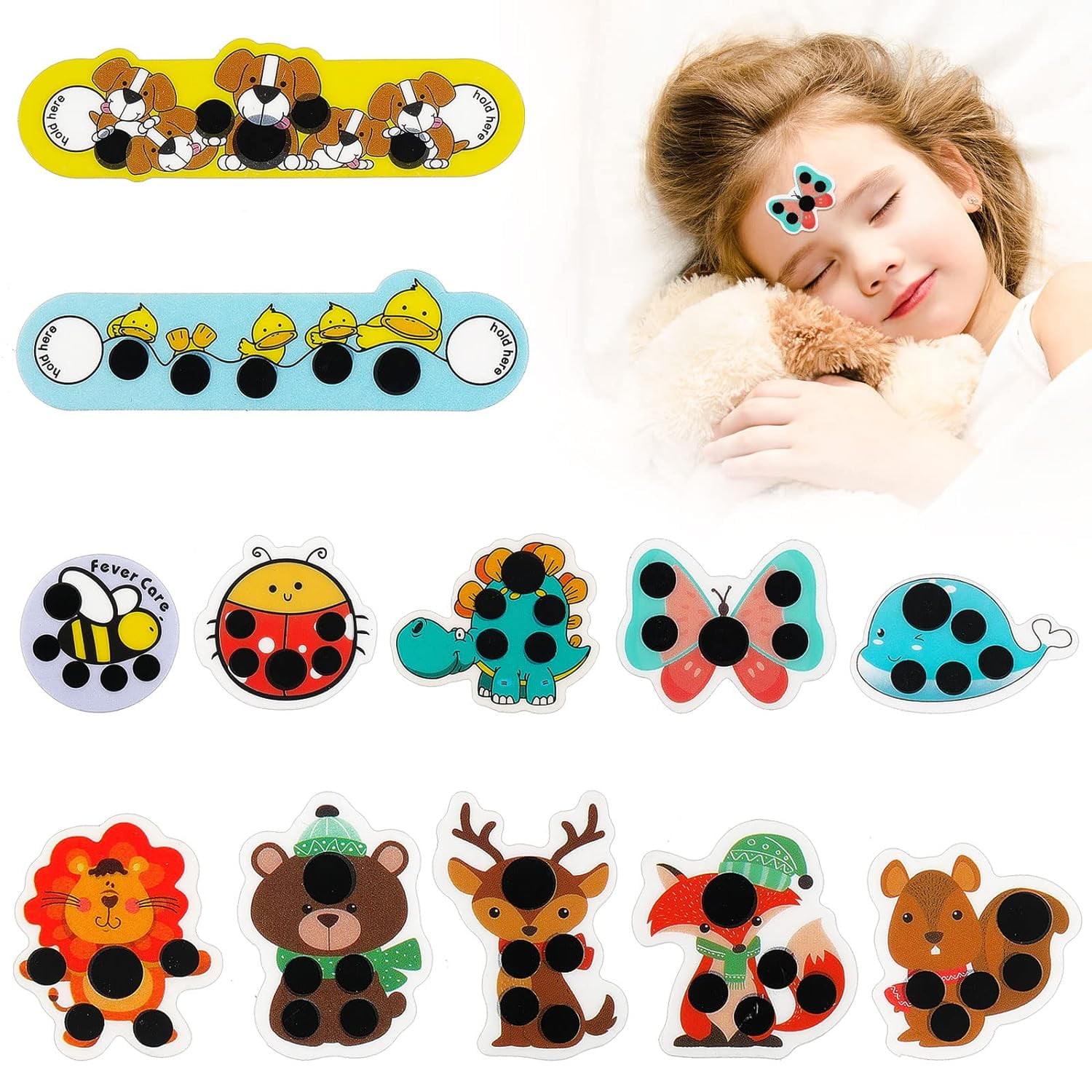 Zkca Stick-on Fever Indicator Forehead Fever Monitor Kids Cartoon Fever Patch for Kids Baby ...