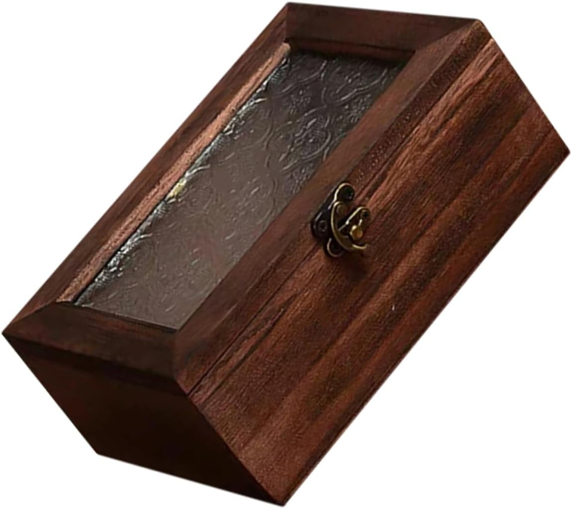 Zkca Vintage Wooden Storage Box with Glass Window Jewelry Trinket ...