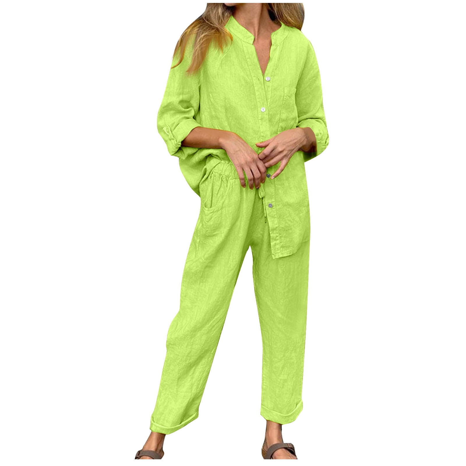 Zkozptok 2 Piece Matching Outfits for Women Casual Cotton Linen Tunic ...