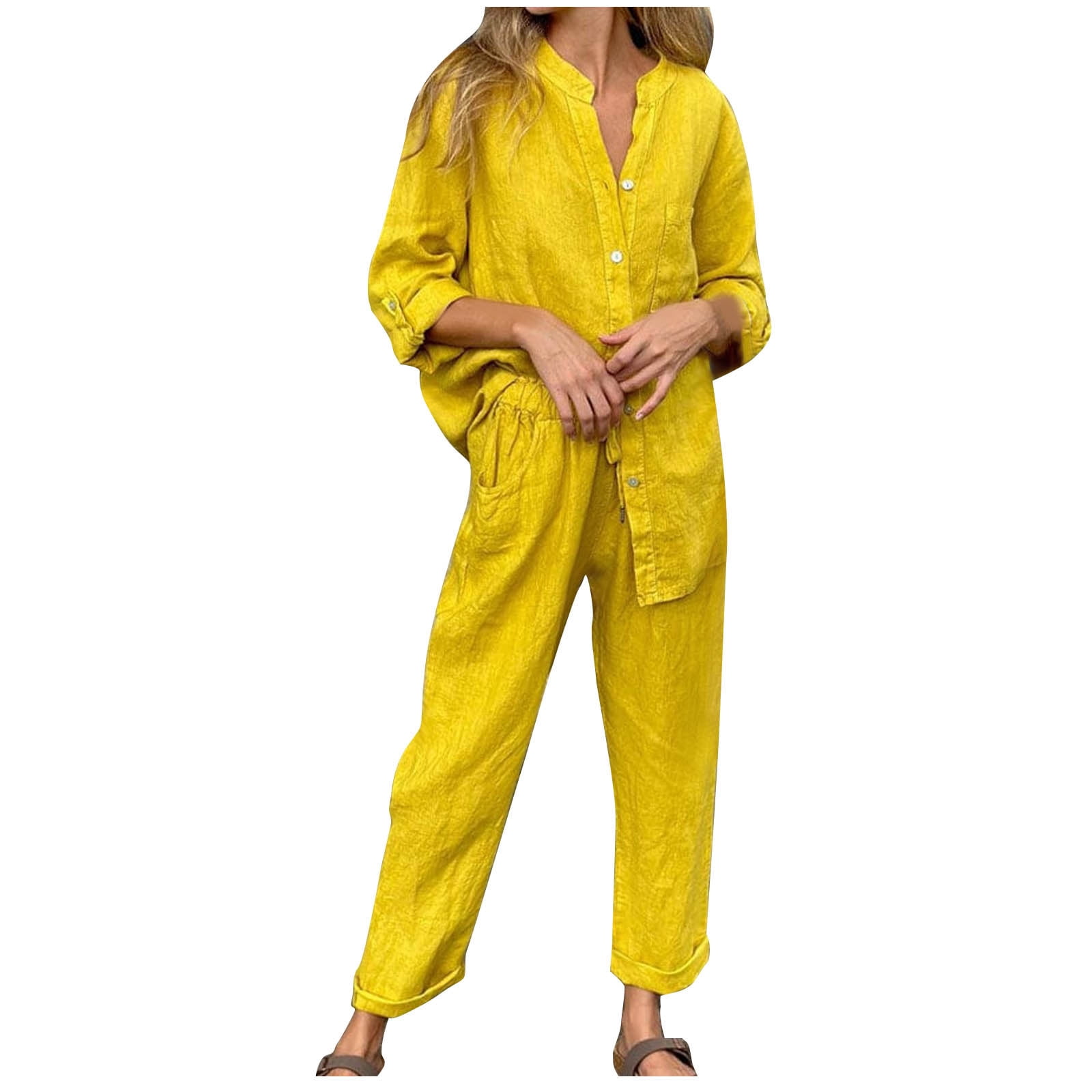 Zkozptok 2 Piece Matching Outfits for Women Casual Cotton Linen Tunic ...
