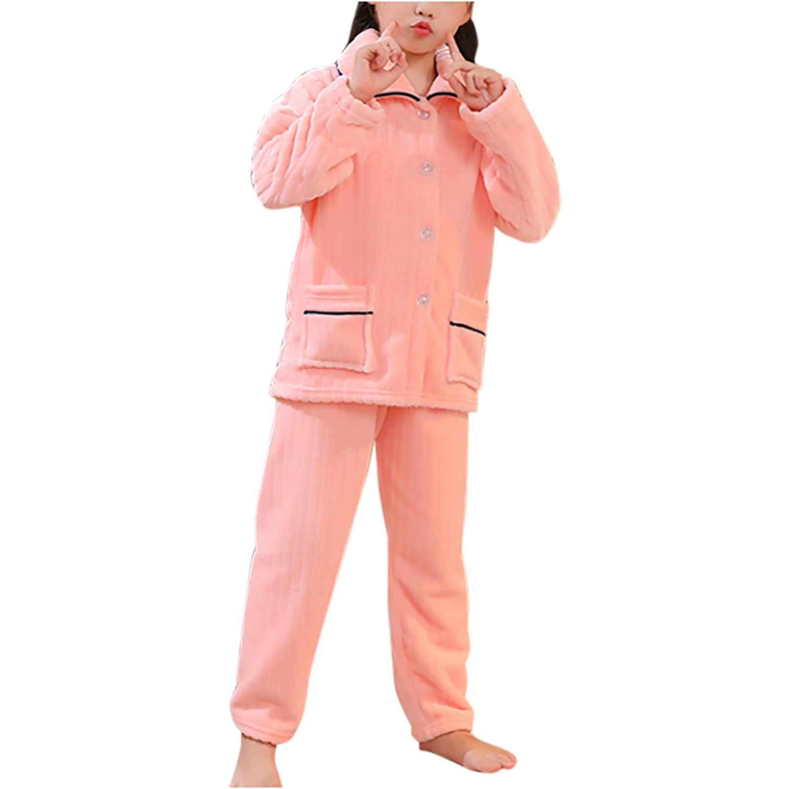Zkozptok Girls Fuzzy Pajama Set, Long Sleeve Buttons Loungewear Set 2 ...
