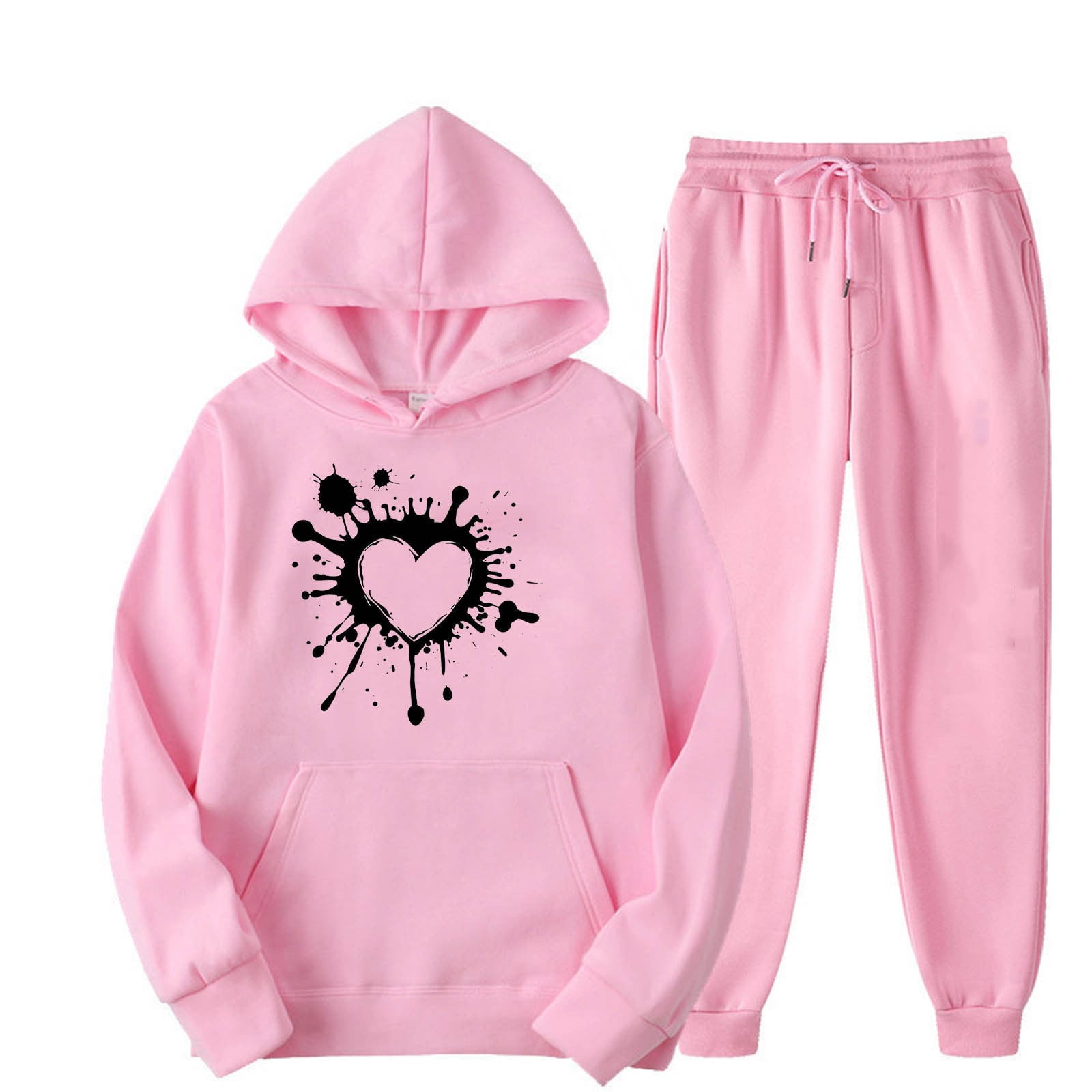 Zkozptok Jogger Sets for Women 2 Pc Sweatsuit Heart Print Matching Set ...