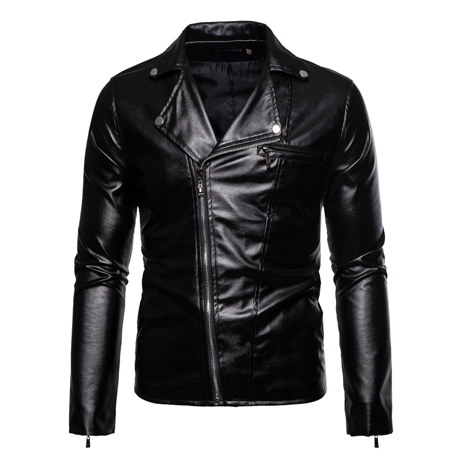 Zkozptok Leather Jacket Mens Casual Lightweight Leather Jacket Zip Up ...