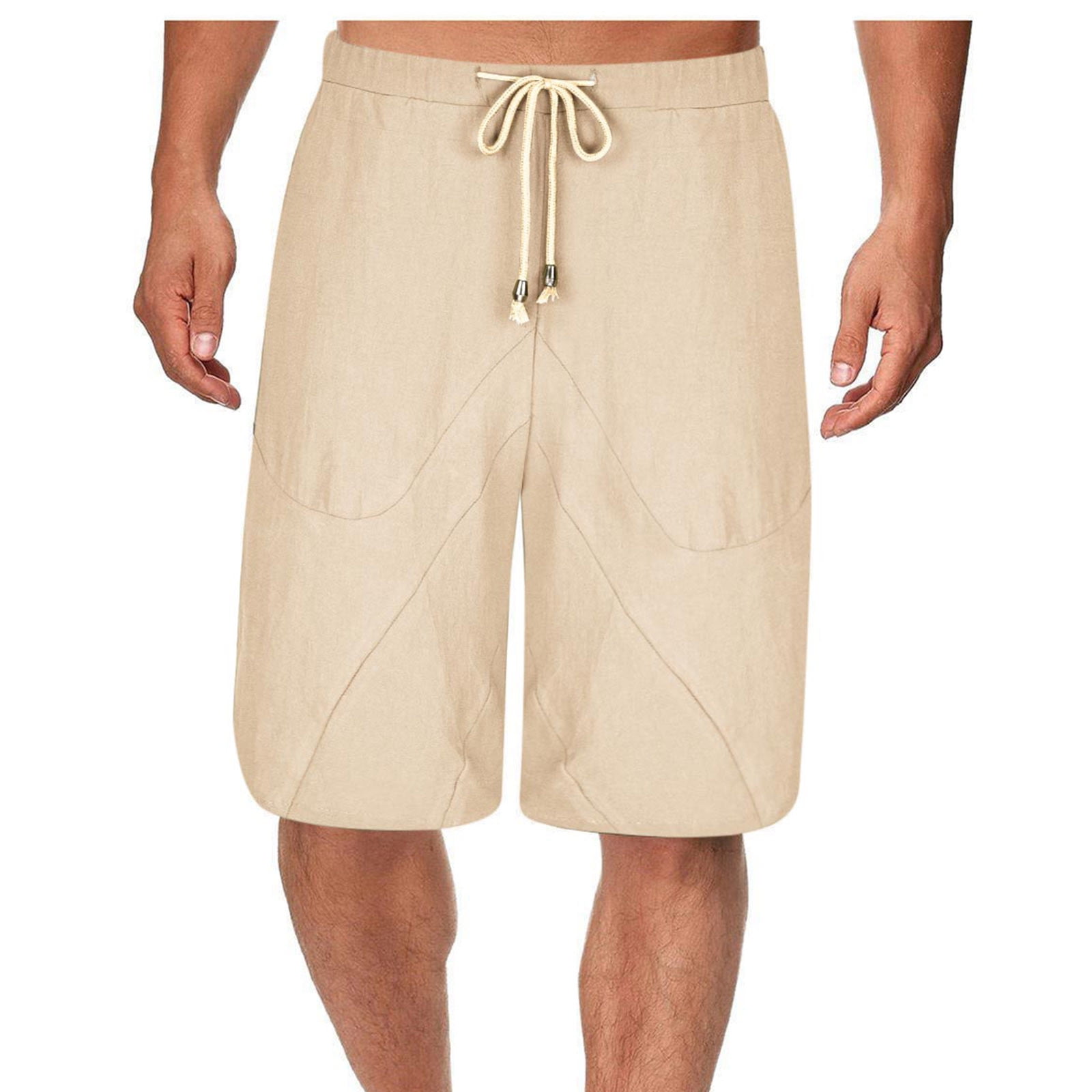 Zkozptok Men's Casual Shorts Elastic Waist Drawstring Baggy Shorts 3/4 ...