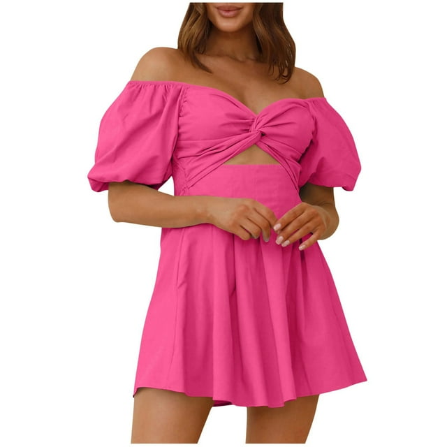 Zkozptok Off Shoulder Wrap Mini Dresses for Women Short Puff Sleeve Cut ...