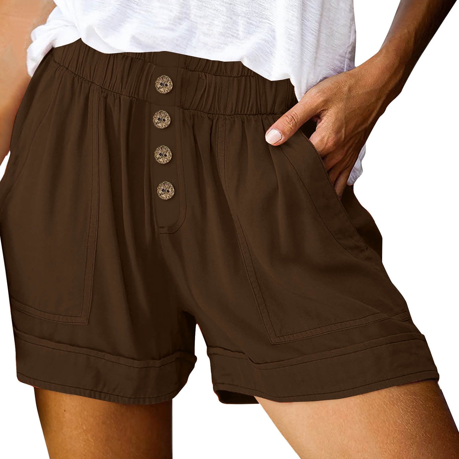 Zkozptok Shorts for Women with Pockets Summer Elastic Waist Wide Leg ...