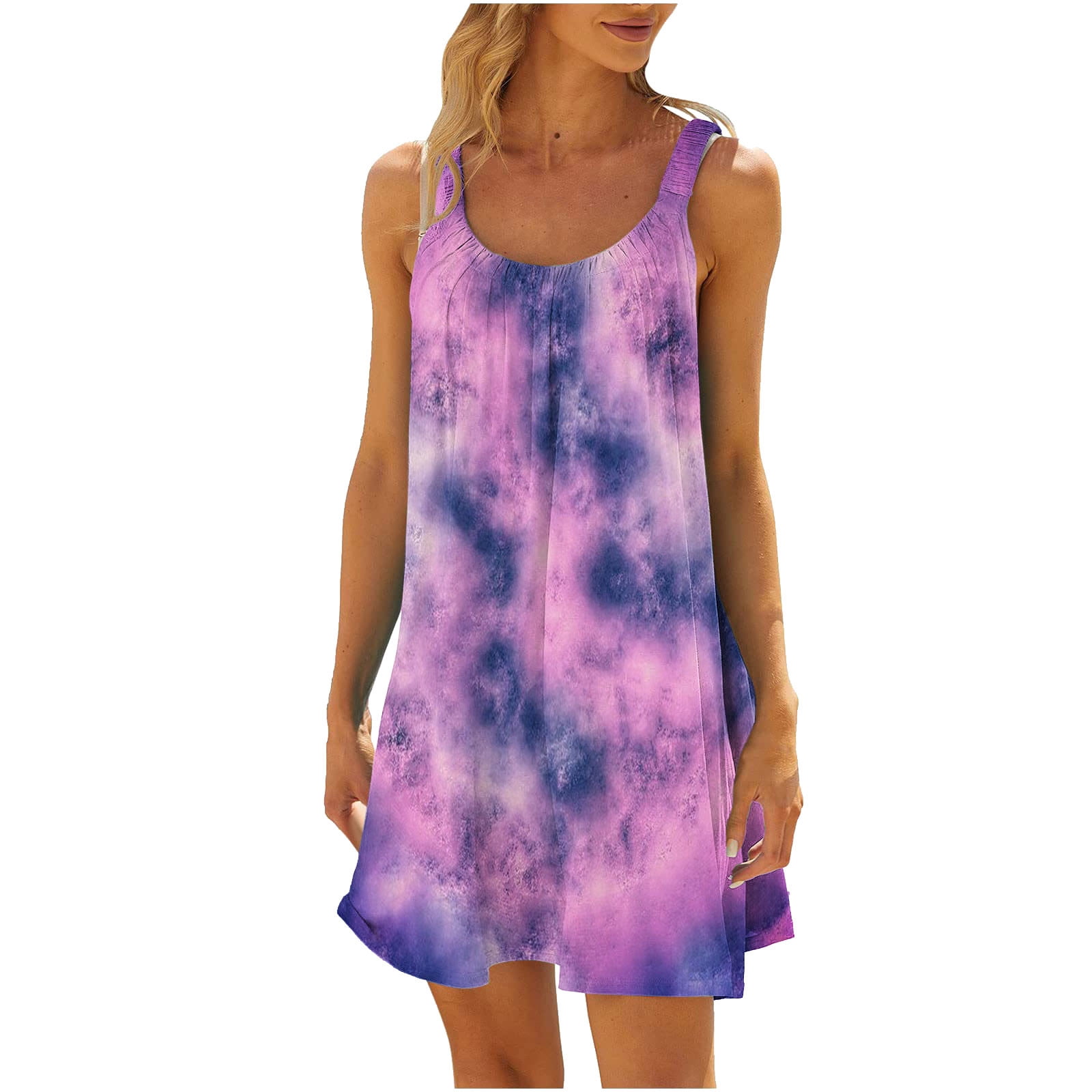 Zkozptok Summer Dress for Women Casual Sleeveless Crew Neck Sundress ...