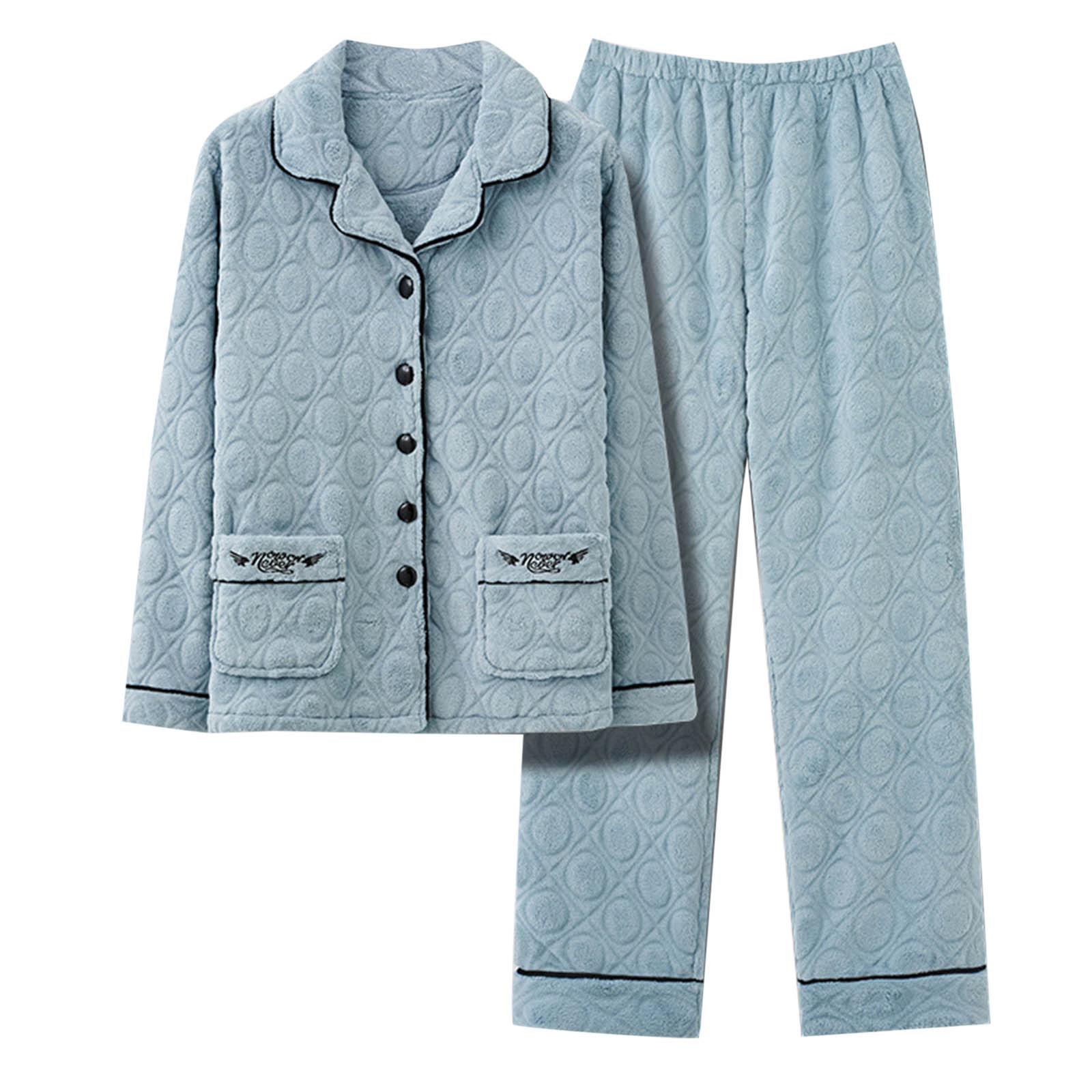 Zkozptok Winter Pajamas for Women Long Sleeve Buttons Fleece Top Wide ...