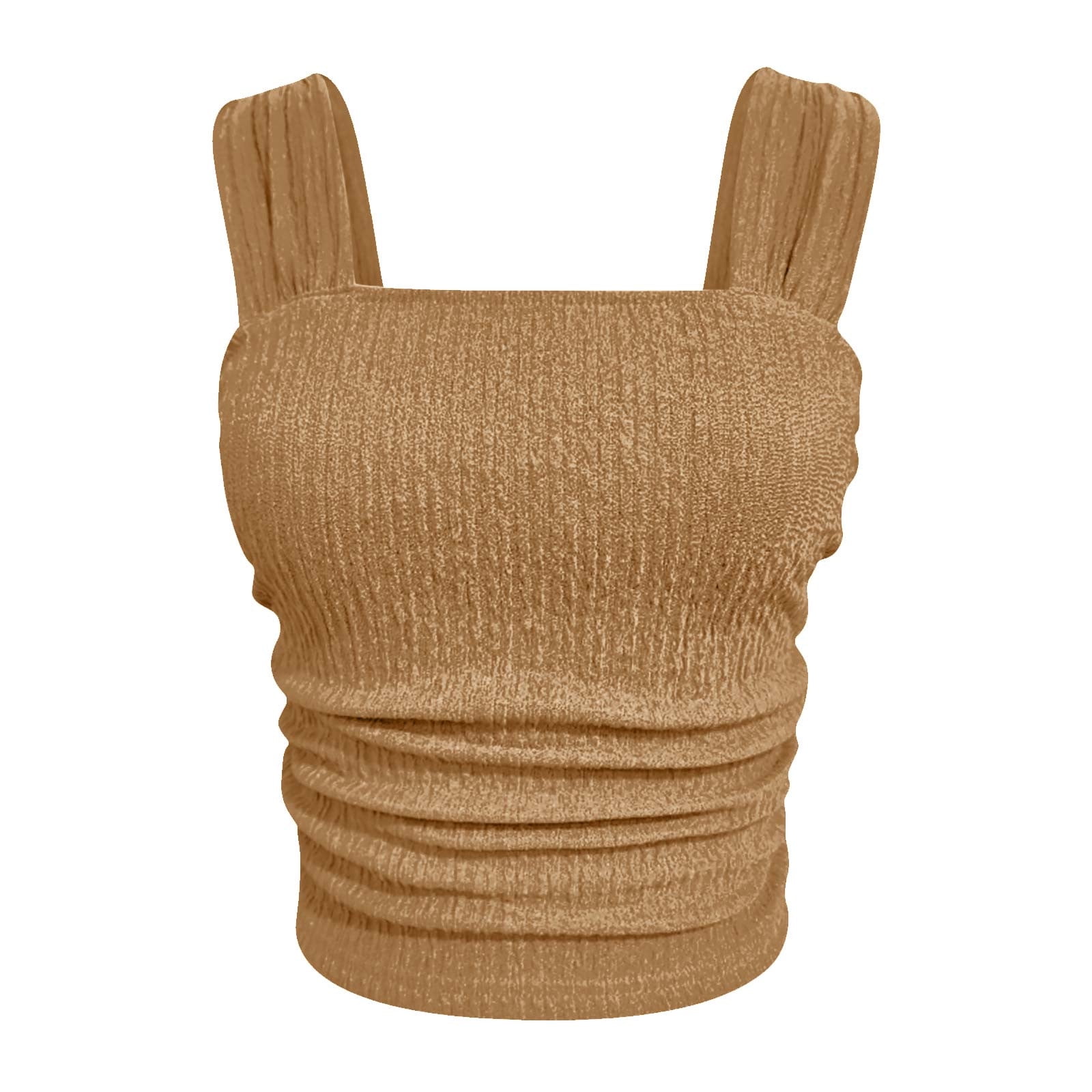 Zkozptok Women Square Neck Wide Straps Crop Tank Tops Trendy Wrinkle ...