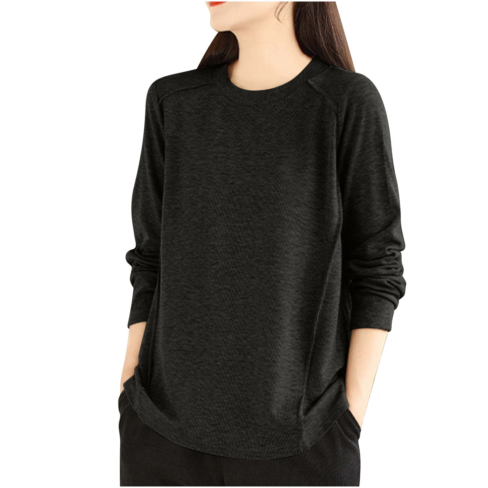 Zkozptok Women's Casual Long Sleeve Tunic Tops Basic Crew Neck Pullover Tops Fall Going Out Tee ...