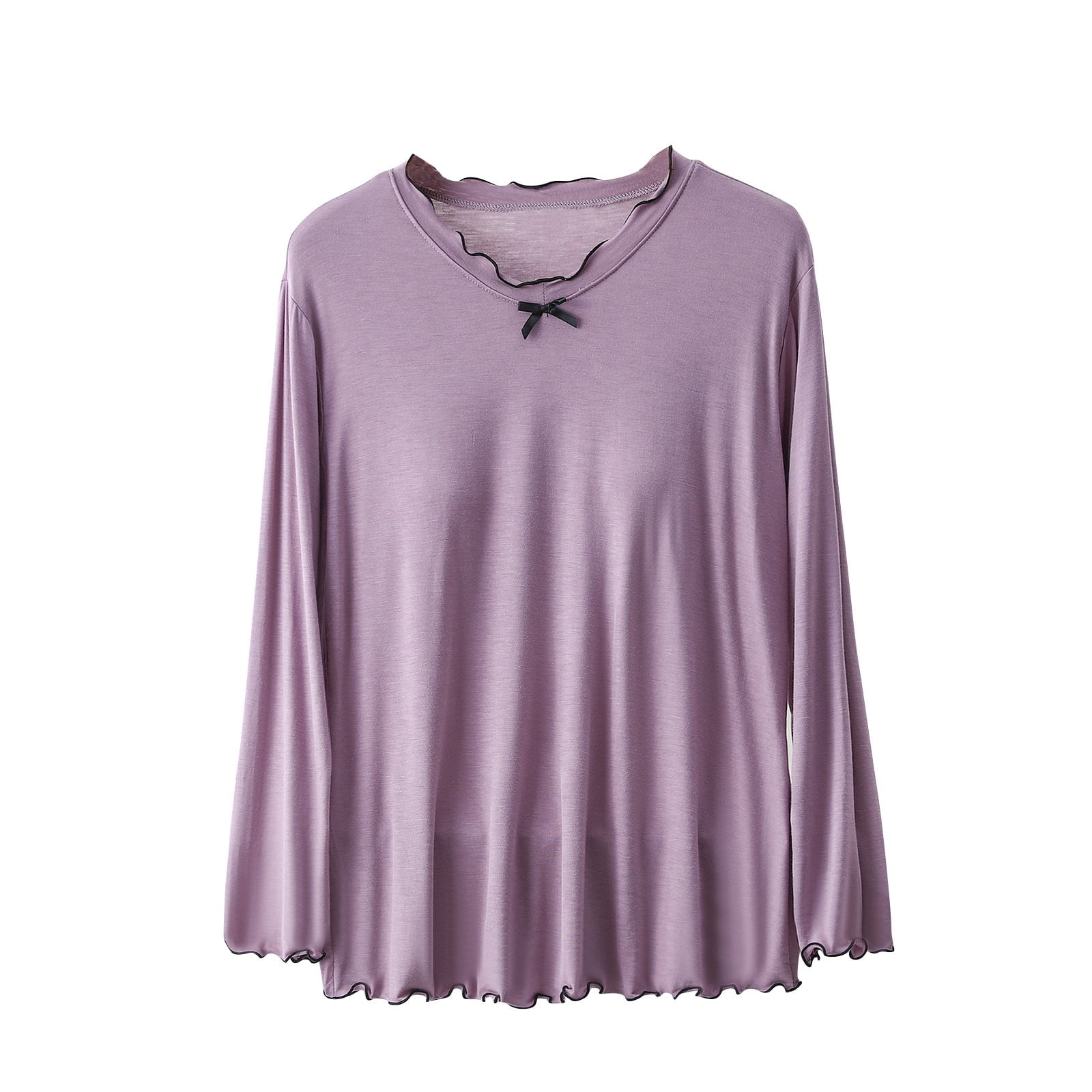 Zkozptok Women's Long Sleeves Pajamas Tops Lace Trim Sleepwear Crew ...