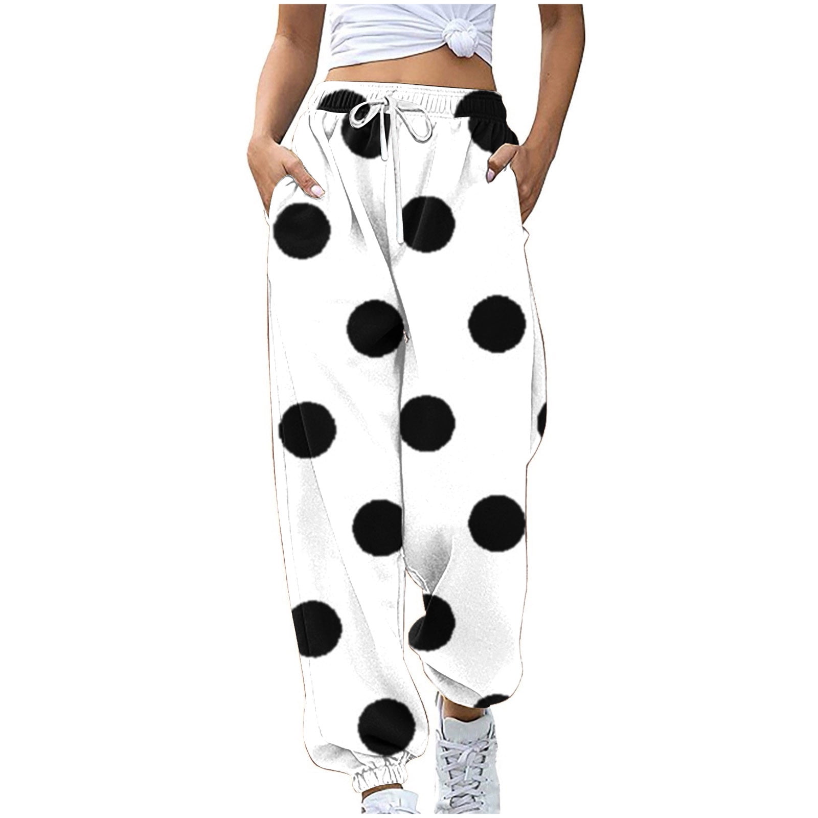 Zkozptok Women's Polka Dot Print Sweatpant Cinch Bottom Sport Pant with ...