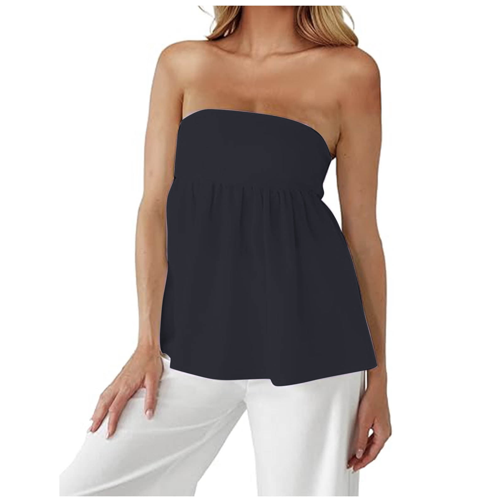 Zkozptok Women’s Tube Tops Trendy off Shoulder Sleeveless Peplum Shirts ...