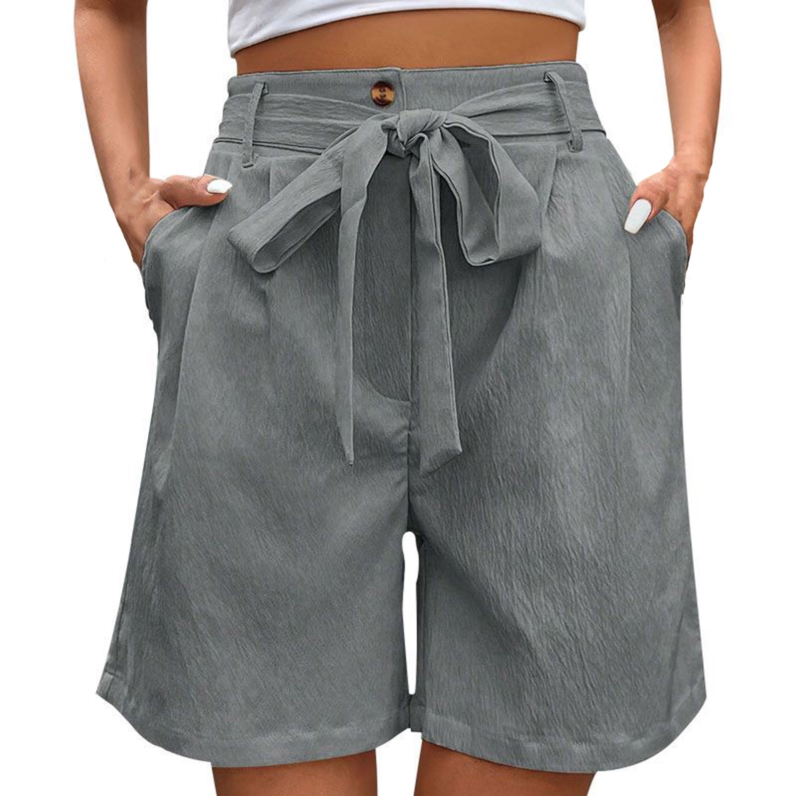 Zkozptok Womens Casual Wide Leg Shorts Bowknot Belt High Waisted Summer ...