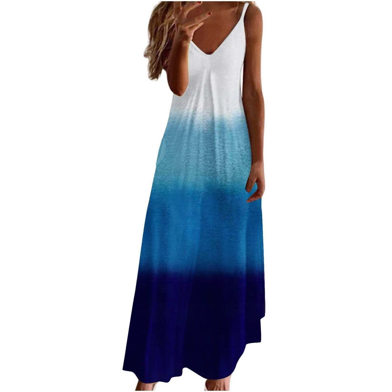 Zkozptok Womens Spaghetti Strap Maxi Dresses Summer Casual Sleeveless ...