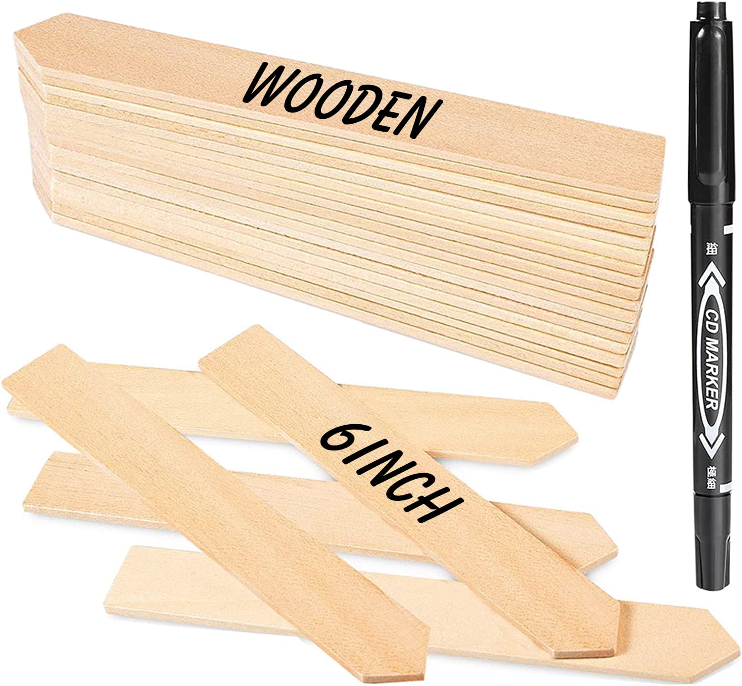 Zkptops 50Pcs Plant Labels 6 Inch Wooden Plant Tags Waterproof Garden ...