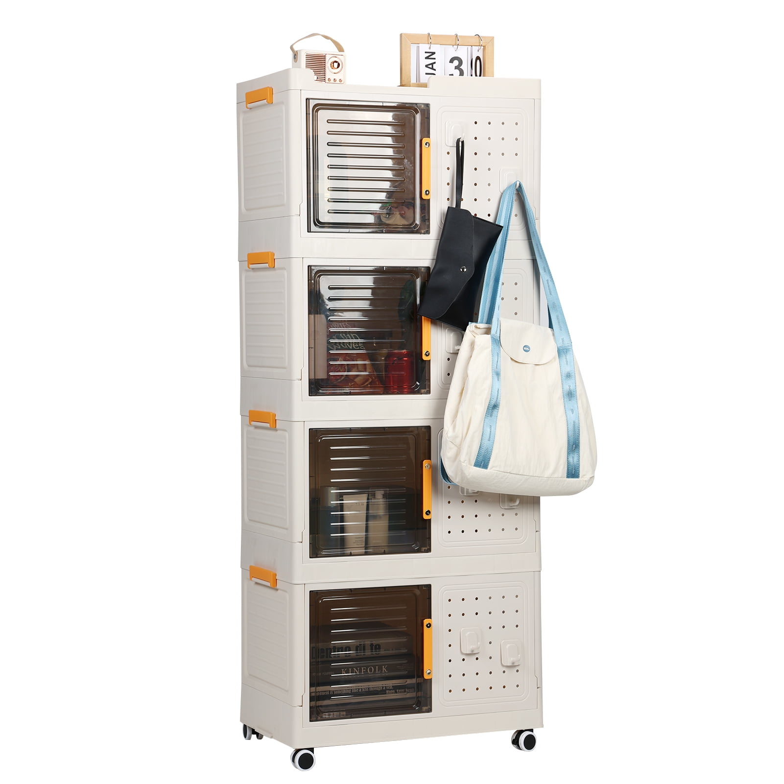 Zksm 4 Tier Stackable Storage Bins with Doors & Wheels, Collapsible ...