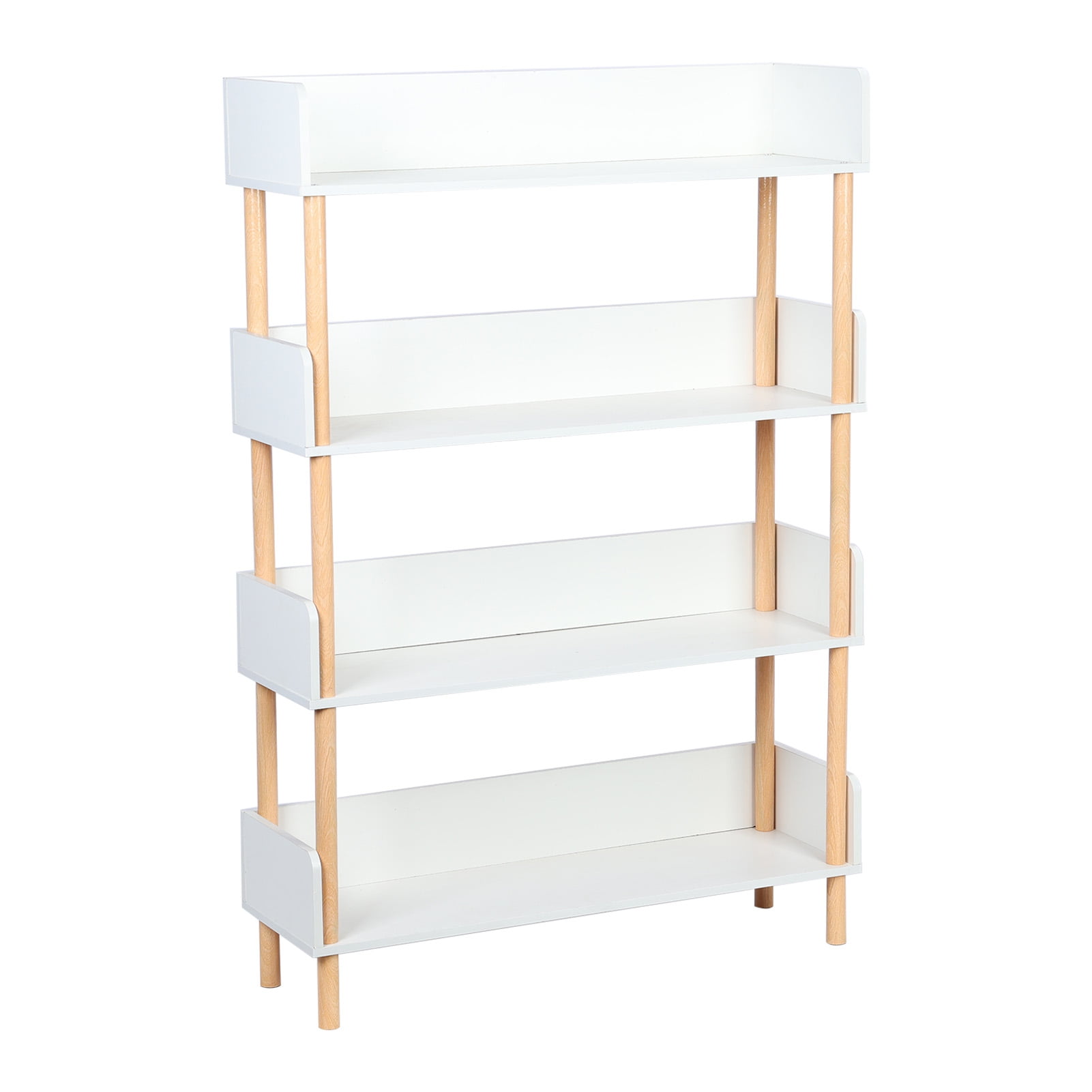 Zksm 4-Tier Wooden Open Bookcase, Freestanding Kids Book Storage Stand ...