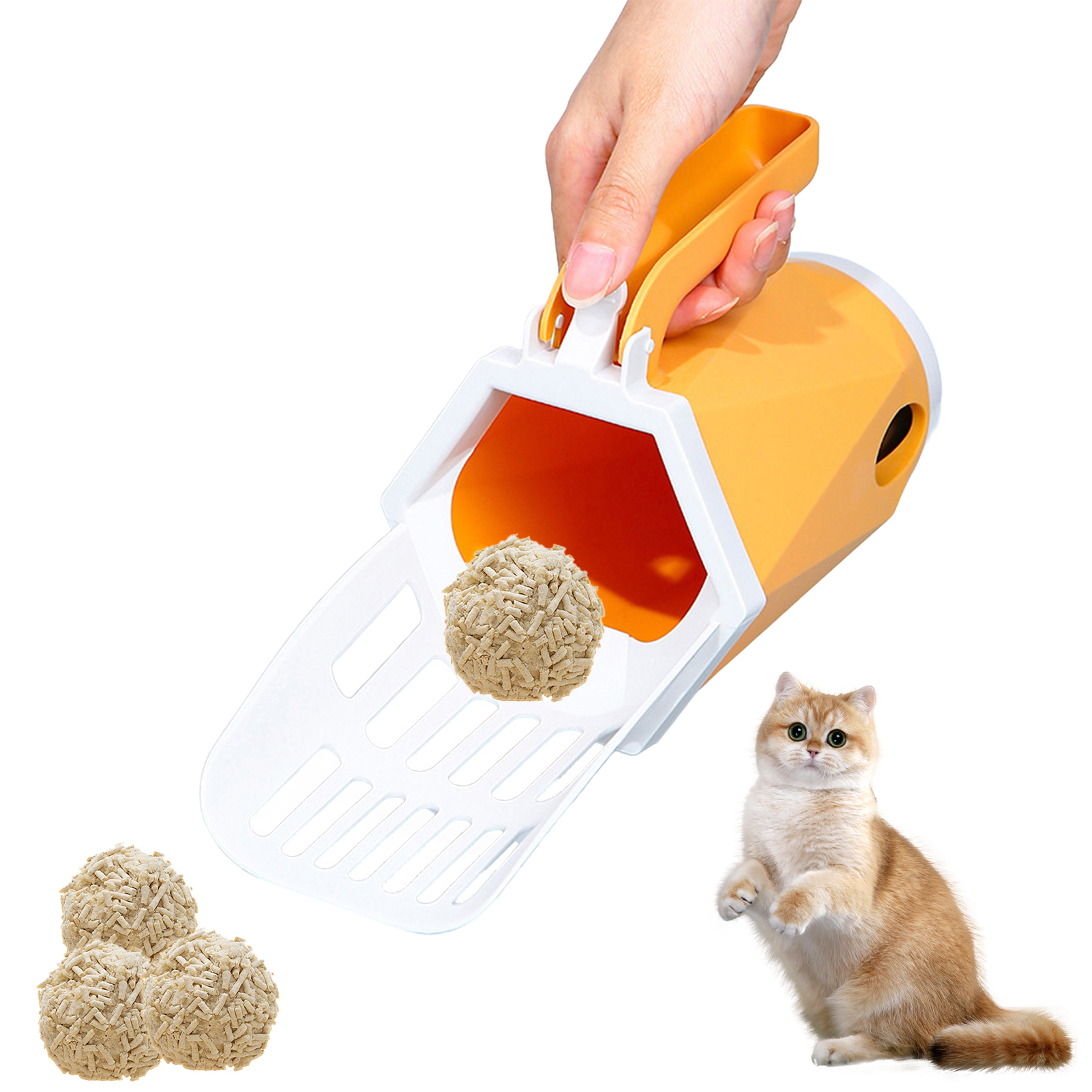Zksm Cat Litter Scooper with Trash Container - Ergonomic Grip Cat ...