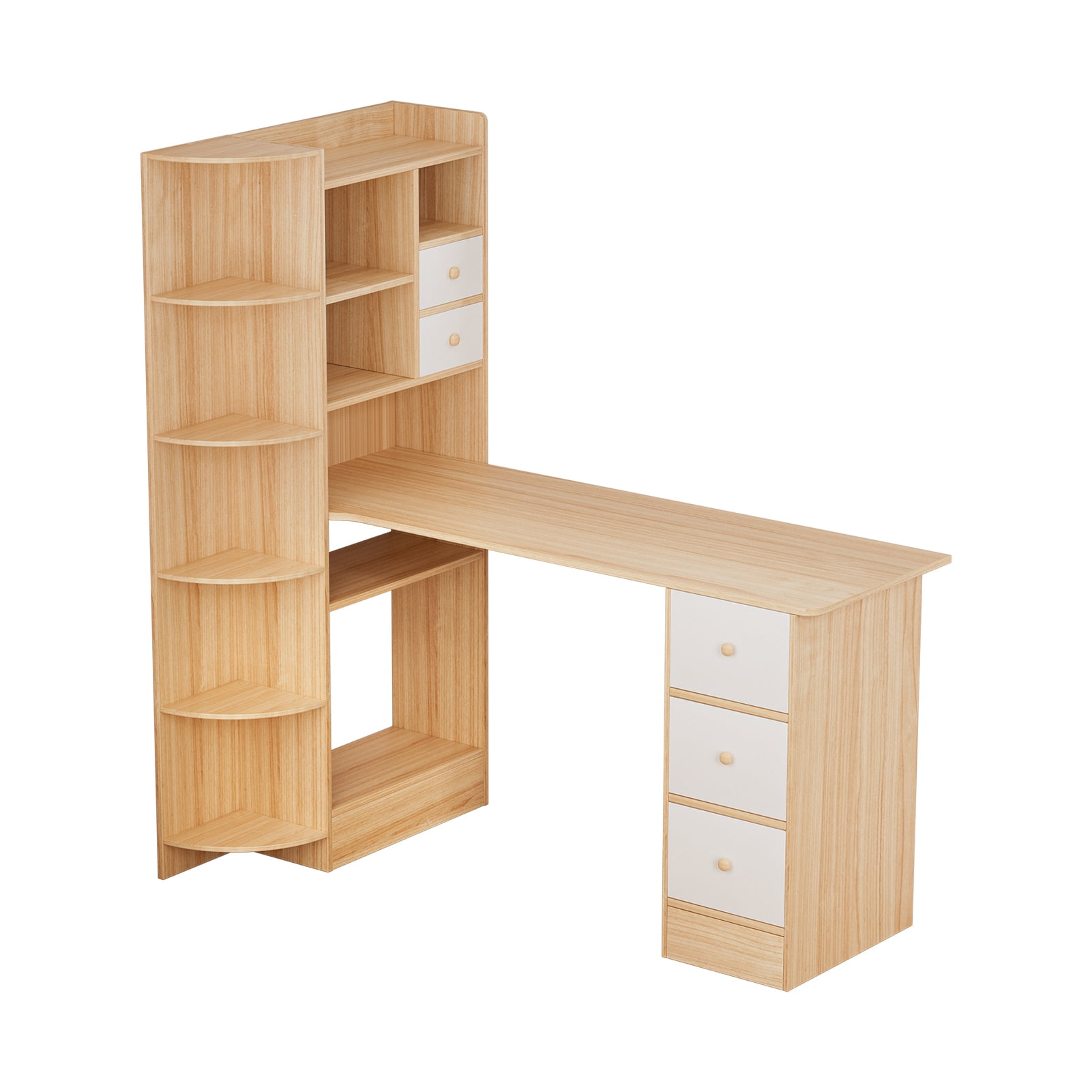 Zksm Desk Bookshelf Combo, 2-in-1 L-Shaped Computer Desk with Bookshelf ...