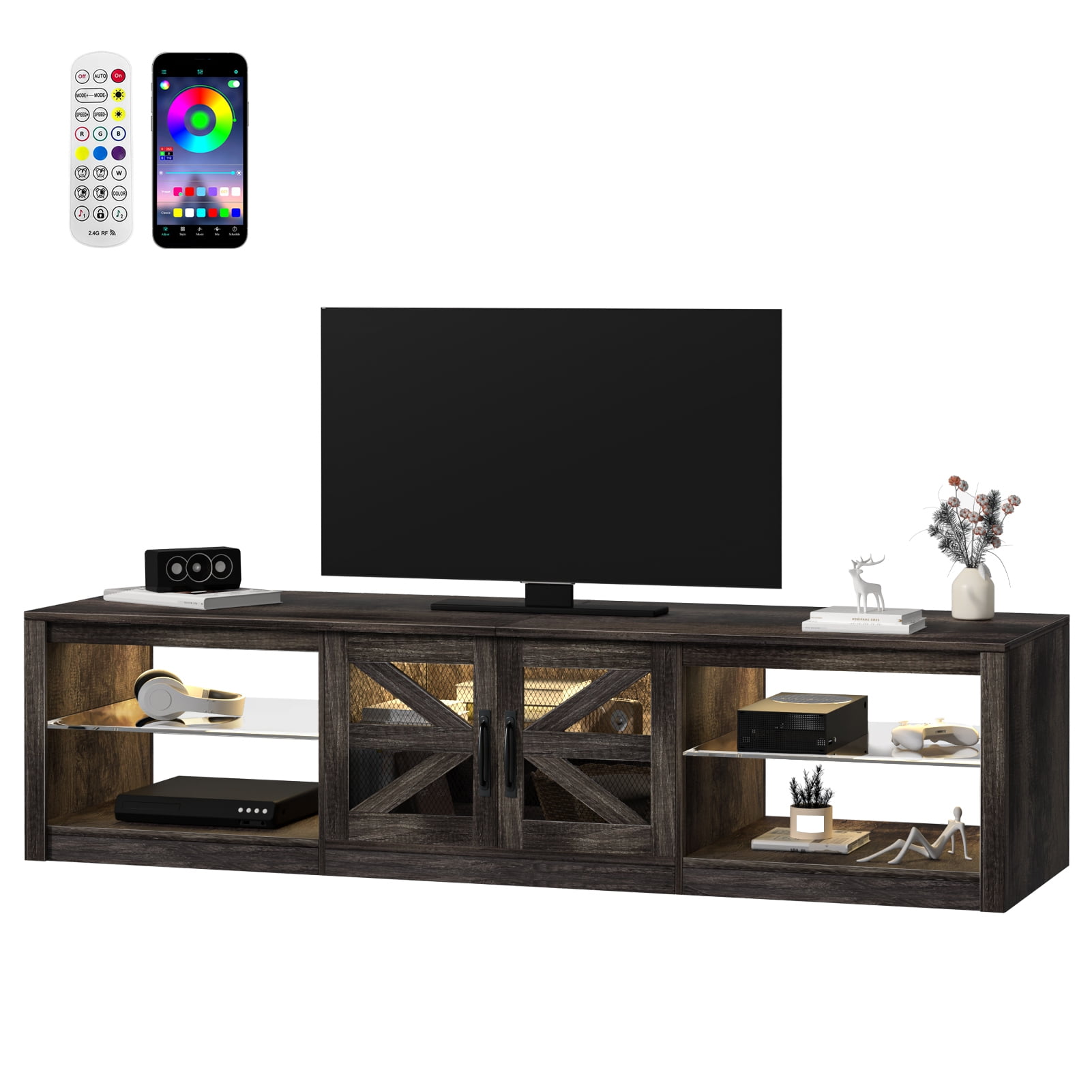 Zksm Farmhouse TV Stand for 85" TVs, 78" Entertainment Center with ...