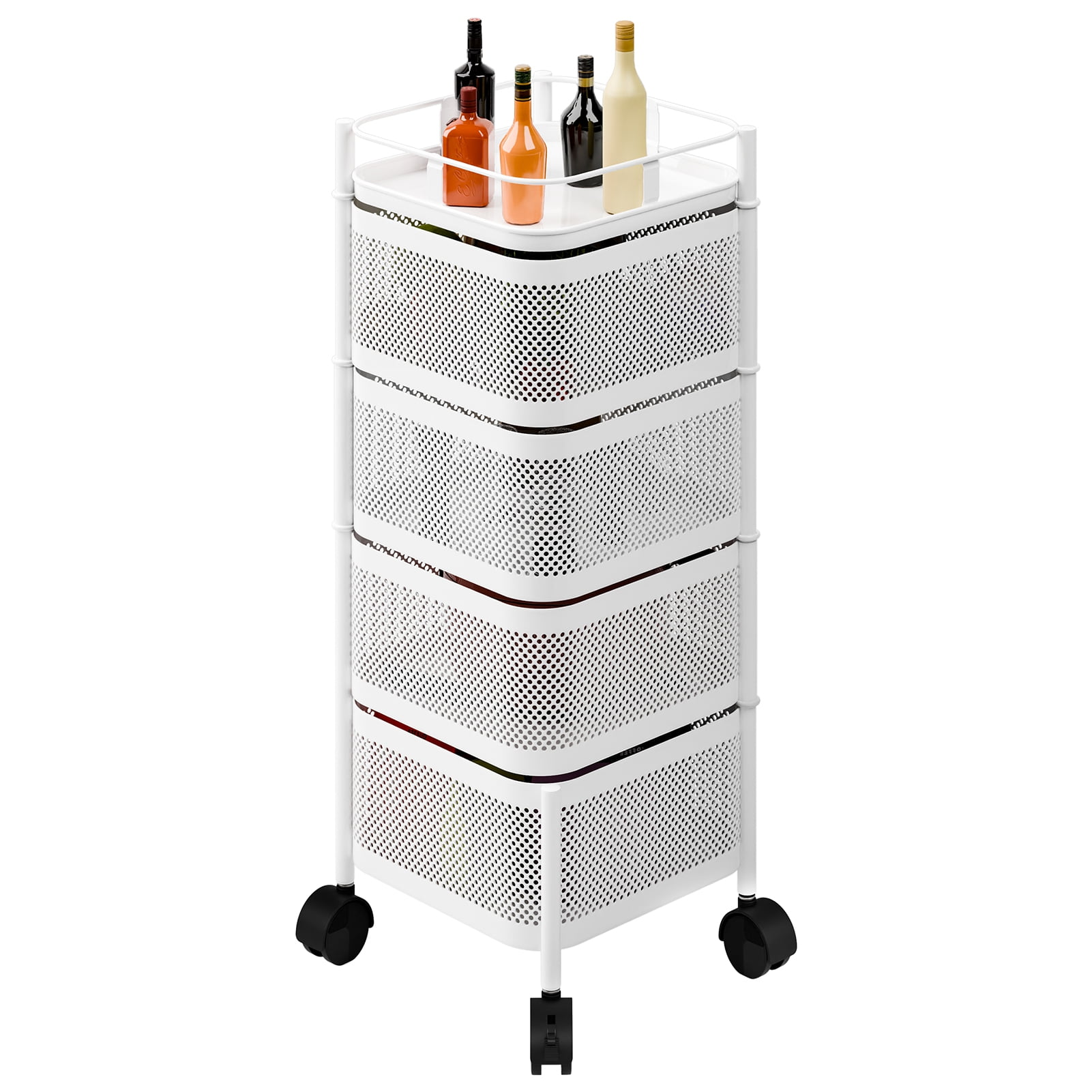 Zksm Rolling Cart with Wheels, 4-Tier Fruit Vegetable Basket Kitchen ...