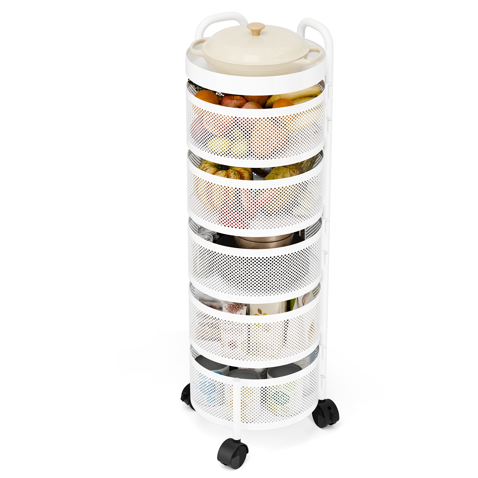 Zksm Rolling Cart with Wheels, 5-Tier Fruit Vegetable Basket Kitchen ...