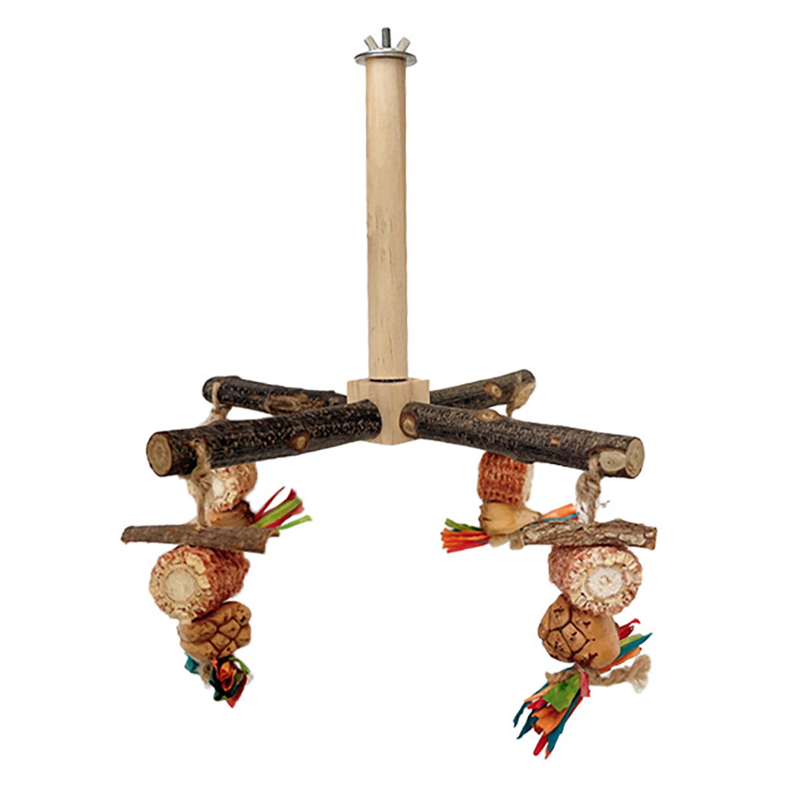 Zksm Rotating Parrot Perch Toy with Chew Toy – Natural Wooden Perch ...