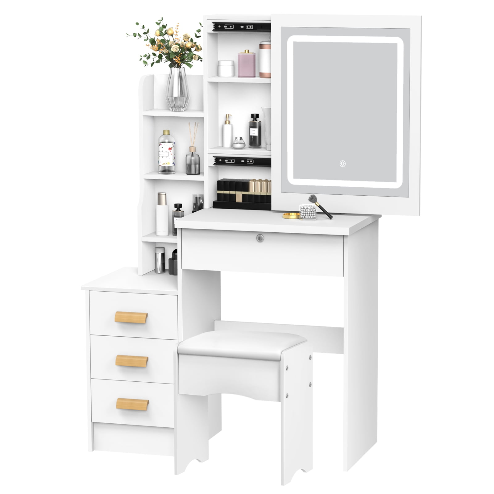 Zksm Vanity with Slidable Mirror, Makeup Vanity Desk with Hidden Space ...