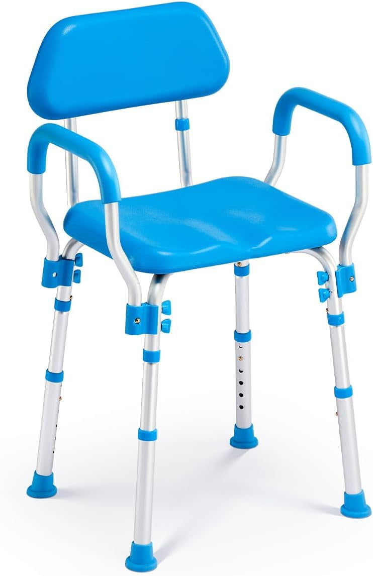 Zler Adjustable Shower Chair, Padded Shower Chair with Back and Arms ...